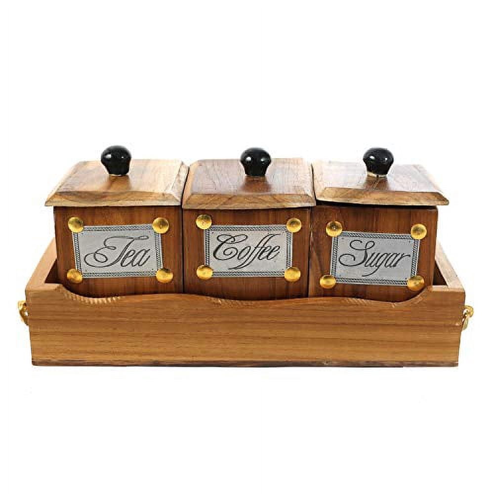 WILLART Teak Wood Tea Coffee Sugar 3 Food Storage Containers Set with ...
