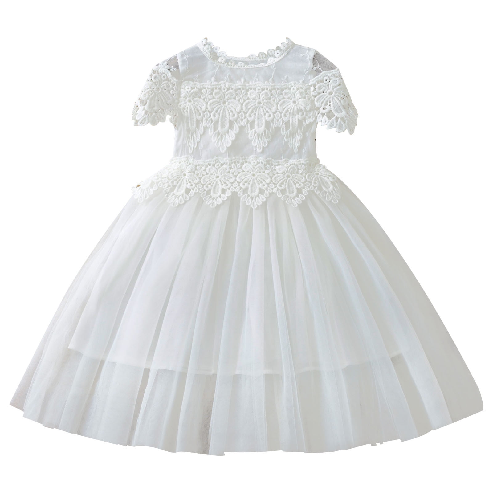 WILLBEST Girls Dresses Lace Flower Girl Wedding Dress Kids White Tulle ...