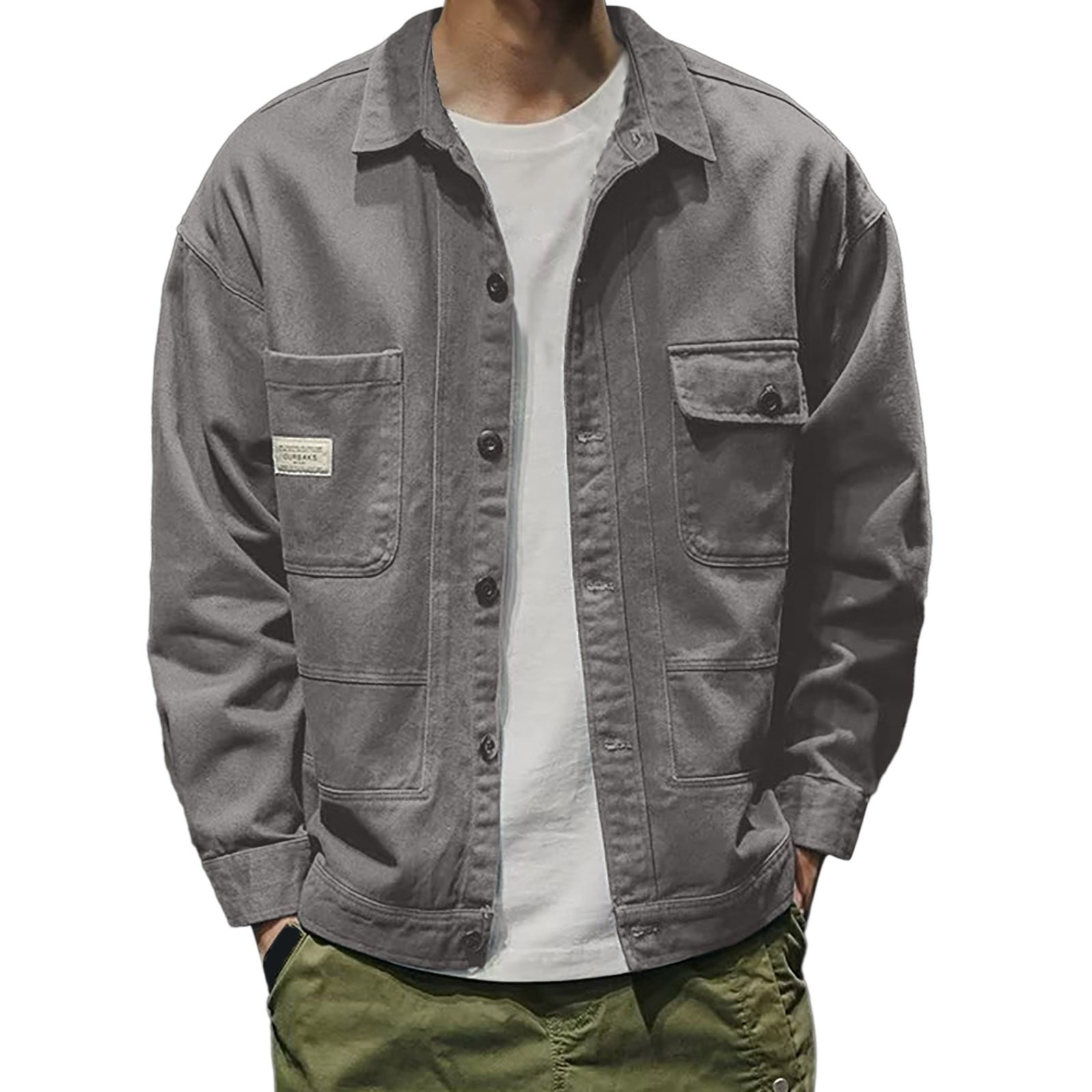 WILLBEST Jackets for Men Male Loose Casual Denim Jacket Retro Work ...