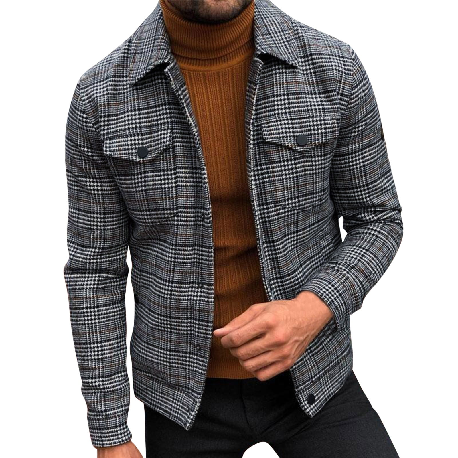 WILLBEST Jackets for Men Mens Lattice Open Lining Jacket Casual Coat ...