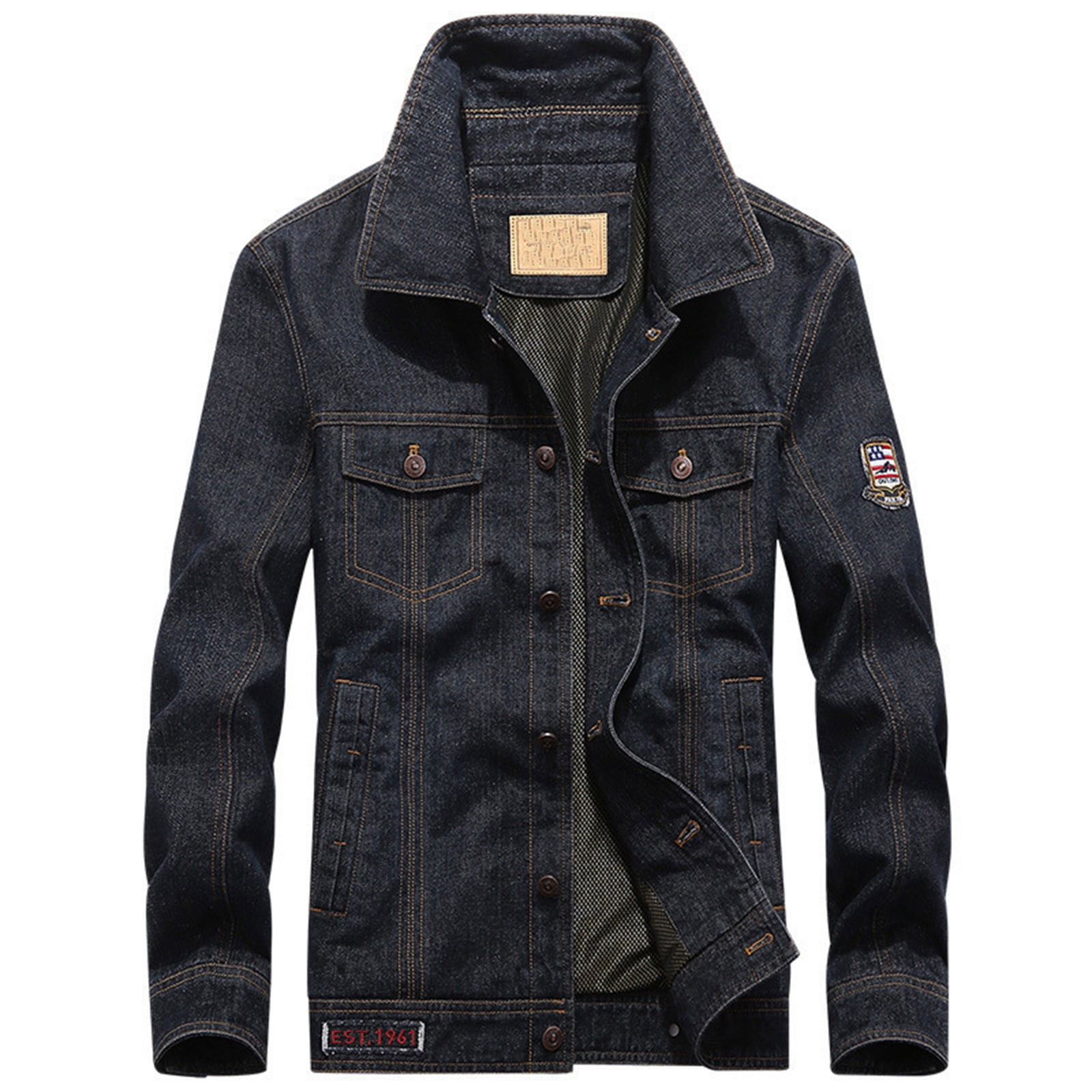 WILLBEST Jackets for Men Mens Vintage Jeans Jacket Fashion Loose Simple ...