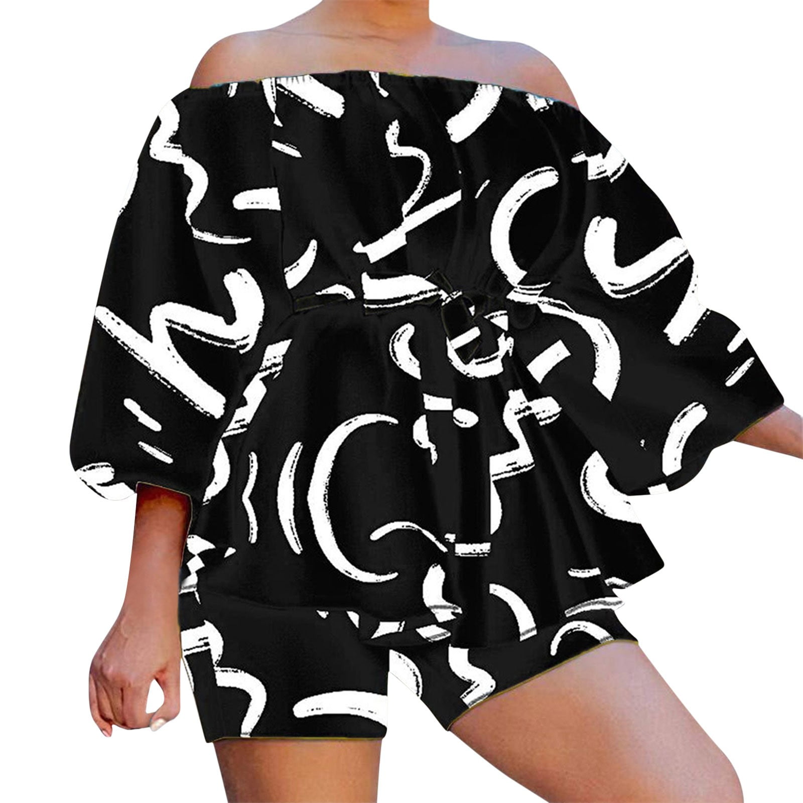WILLBEST Outfits for Women Women's Plus Size Baggy Waist Print One Word ...