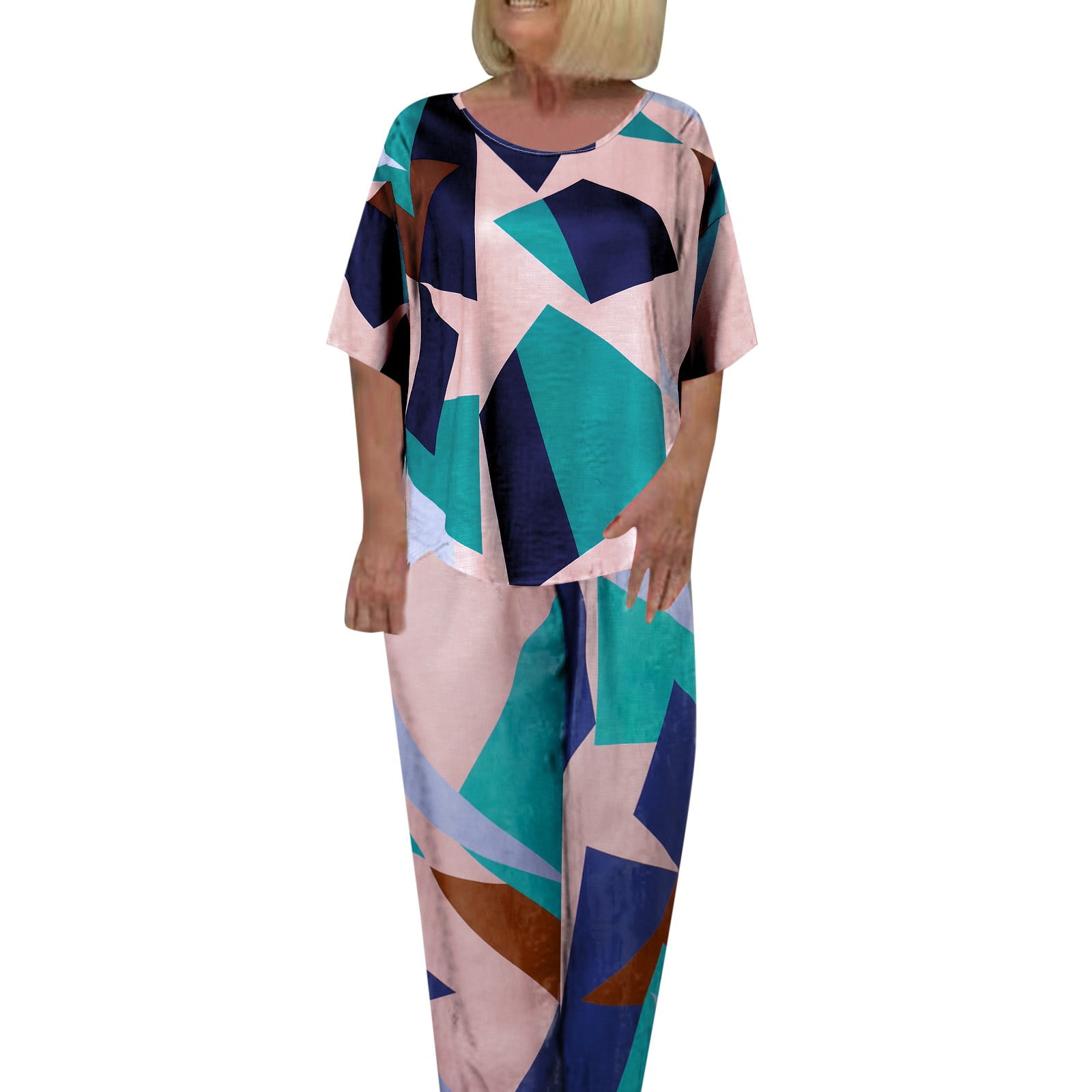 WILLBEST Outfits for Women Women's Summer and Linen Printed Round Neck ...