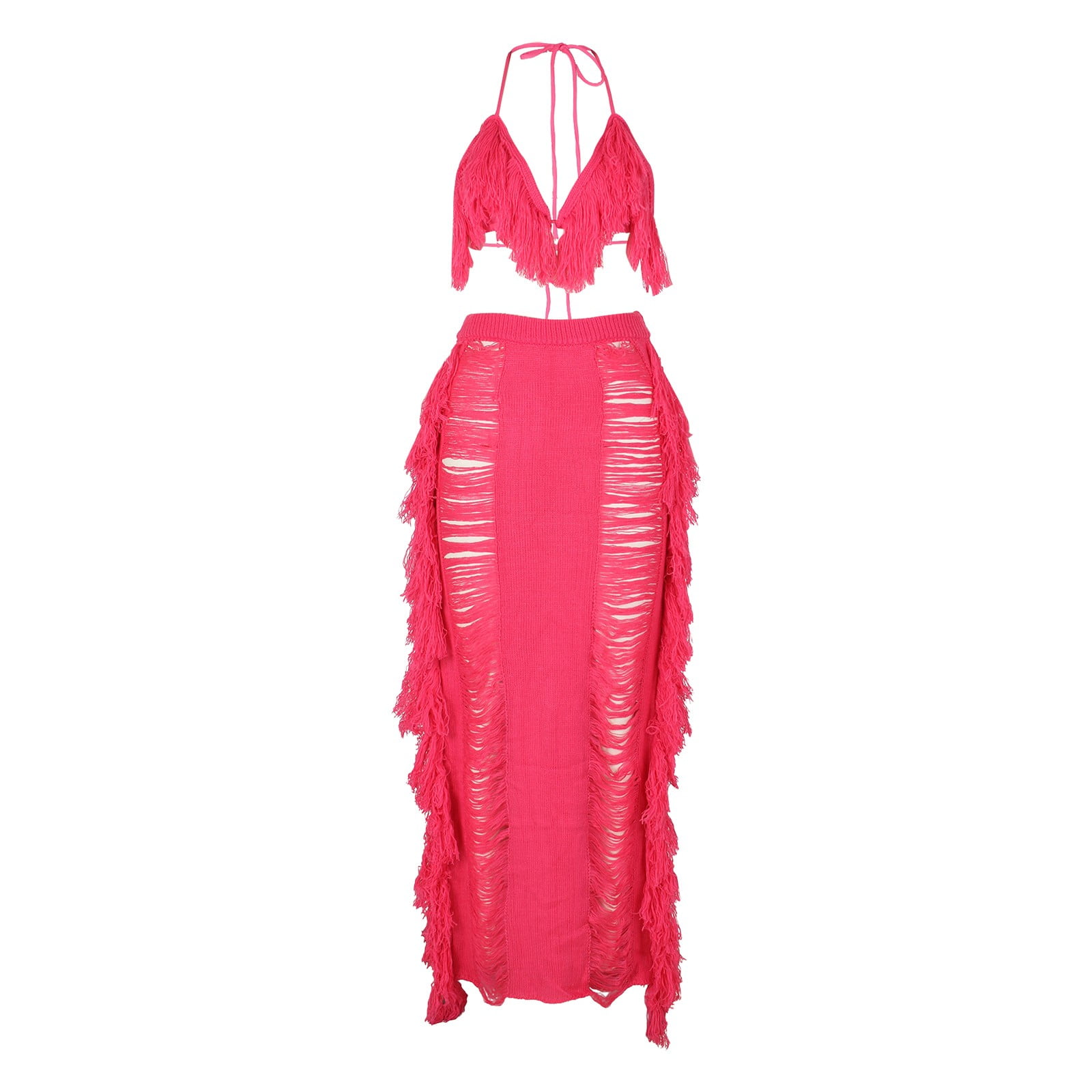 Willbest Sun Dresses Women With Sleeves Womens Sexy Tassel Knitted Beach Dress Long Skirt Set