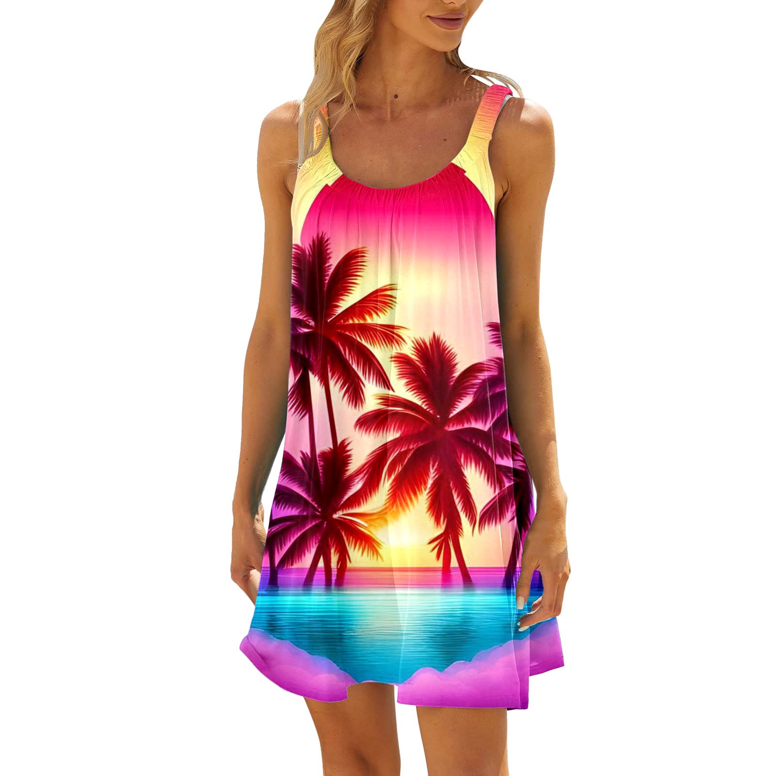 WILLBEST Sun Dresses for Teens Women Beach Dress Solid Color Sleeveless ...