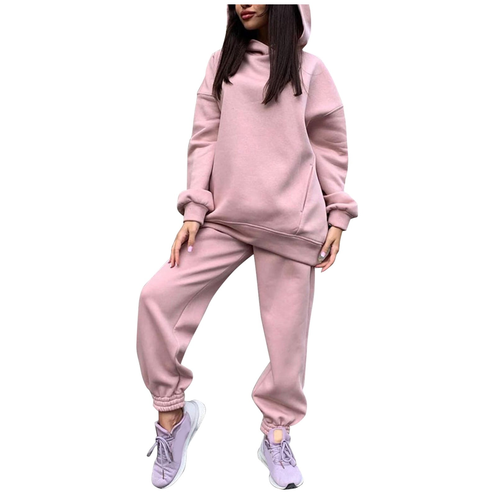 WILLBEST Warm Sweaters for Women Women's Casual Sports Suit Solid Color Long Sleeved Hoodie ...