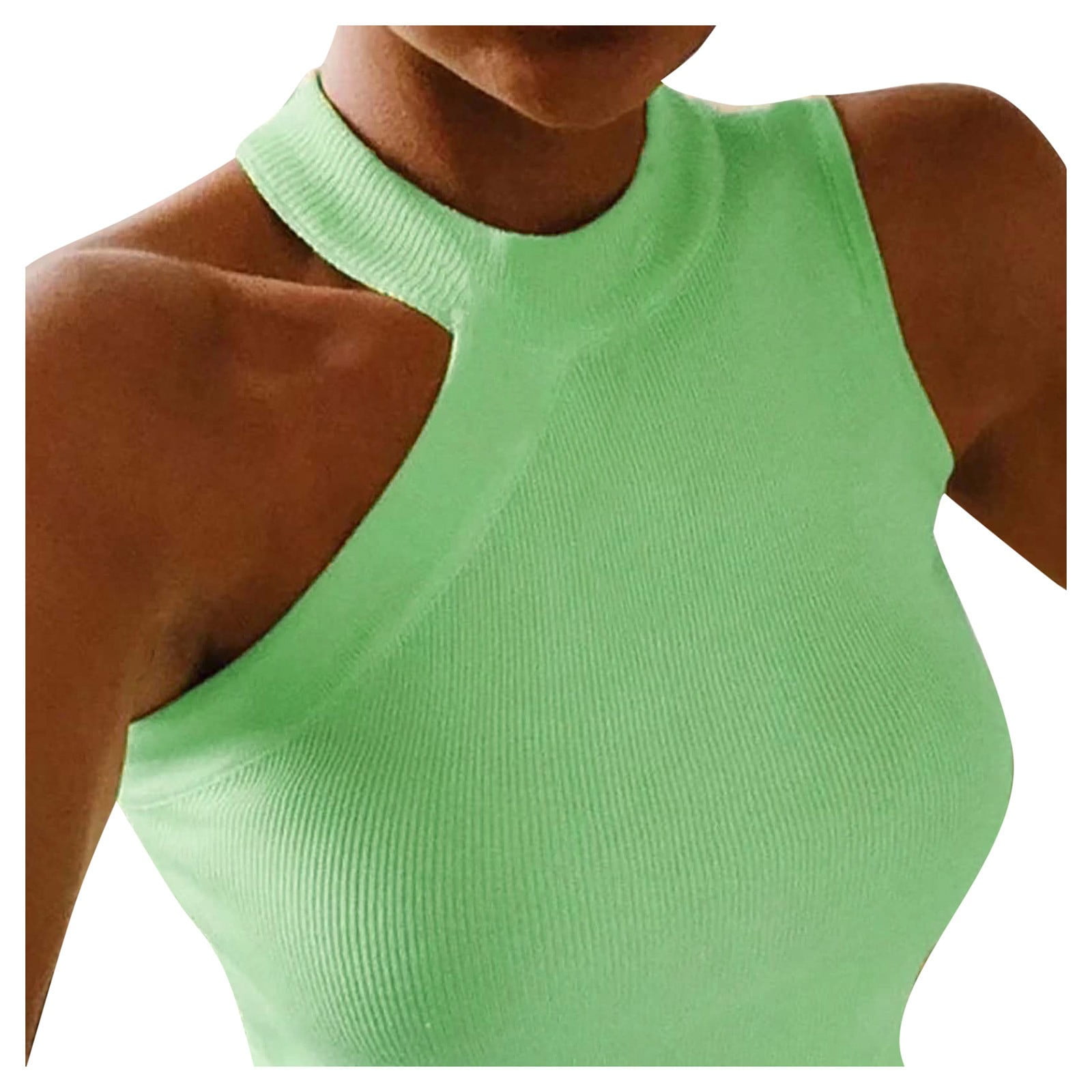 Willbest White Tank Top Woman Womens New Style Sleeveless Round Neck Halter Sexy Slim Slanted