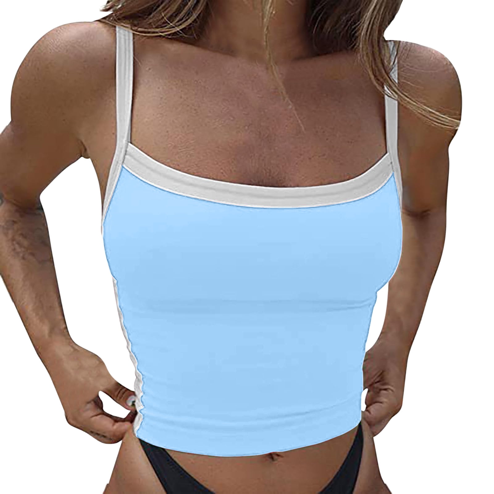 Willbest White Tank Top Woman With Built In Bra Crop Women Contrasting Color Small Suspender