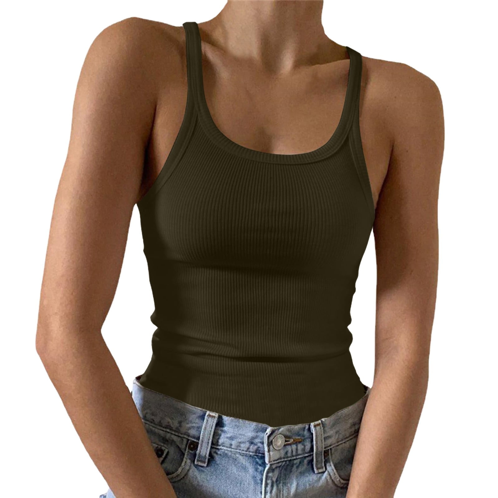 Willbest White Tank Top Woman With Built In Bra Womens Pu Leather Neck Sleeveless Solid