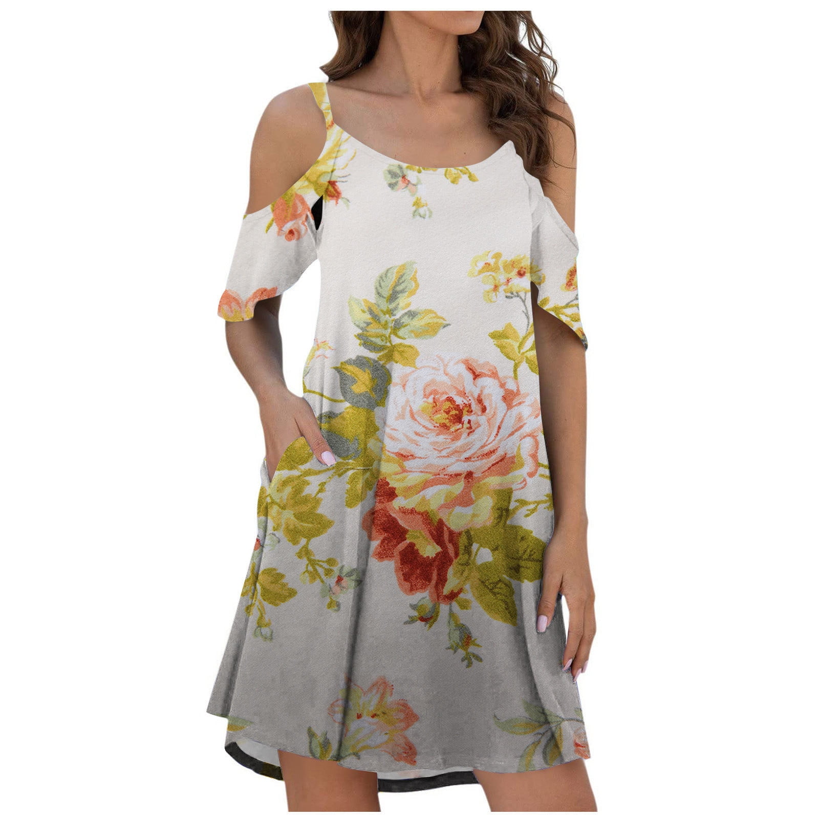 Willbest Womens Summer Dresses 2024 Brown Womens New Floral Print