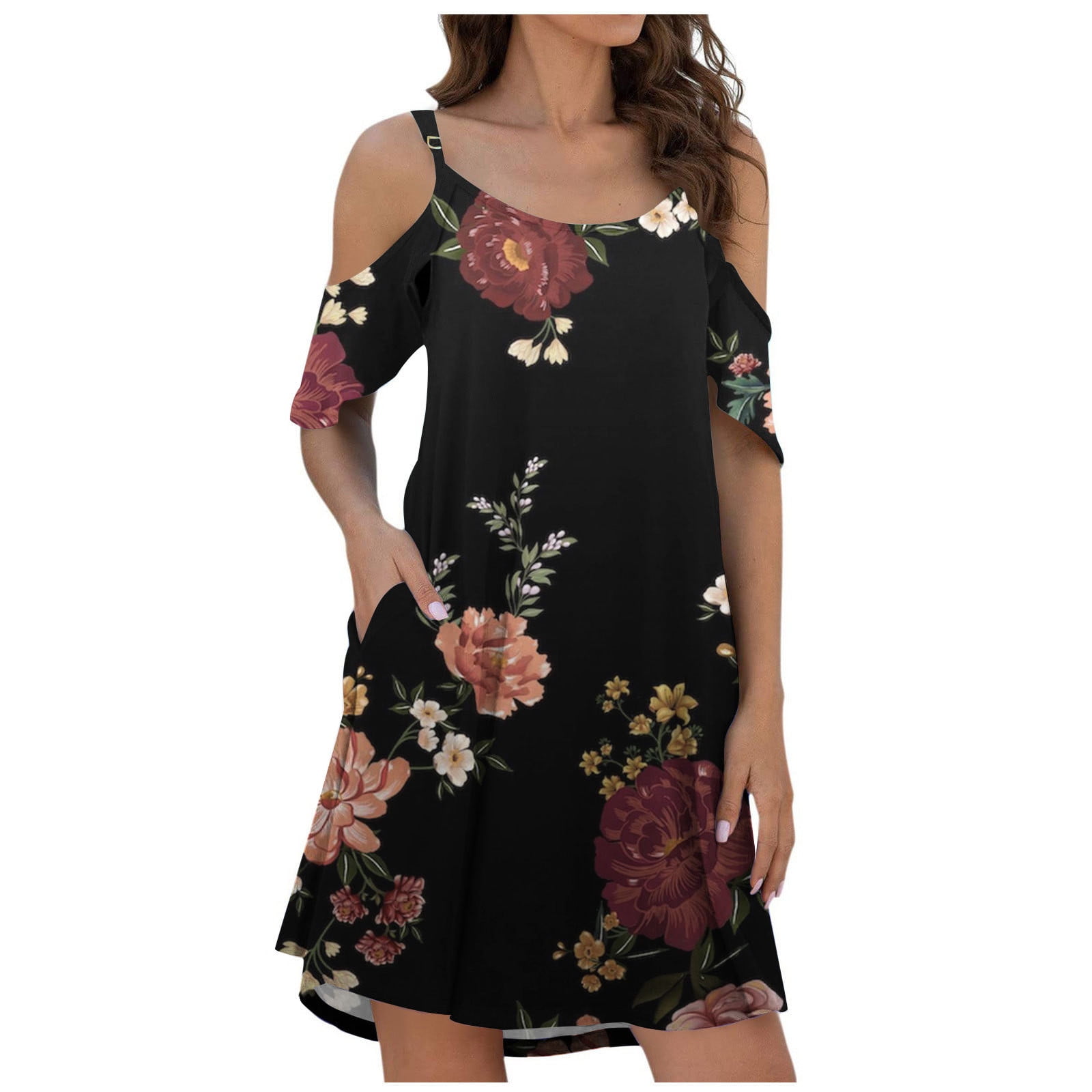 Willbest Womens Summer Dresses 2024 Brown Womens New Floral Print