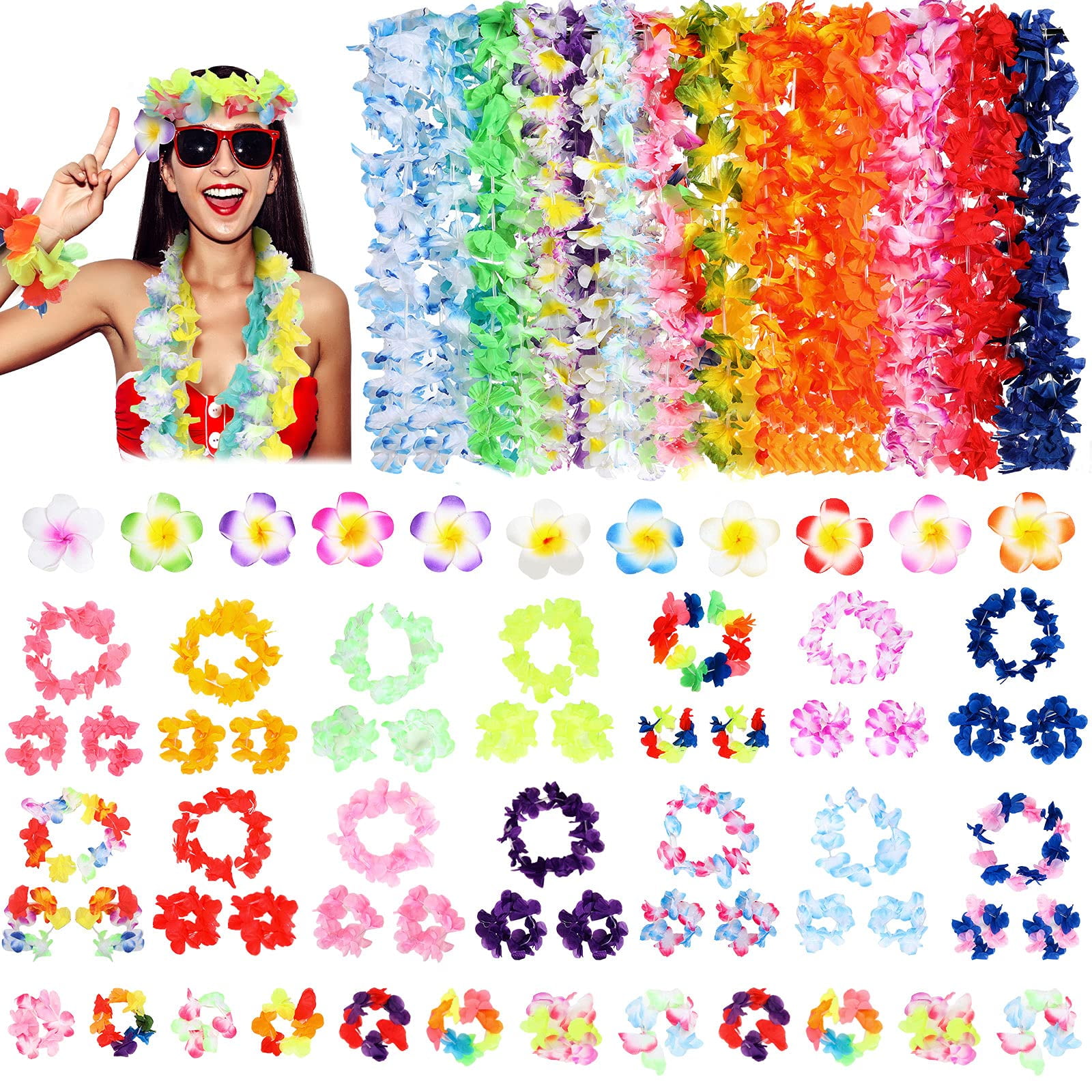 WILLBOND 120 Pieces CORNET Hawaiian Leis Luau Party Decorations Flower ...