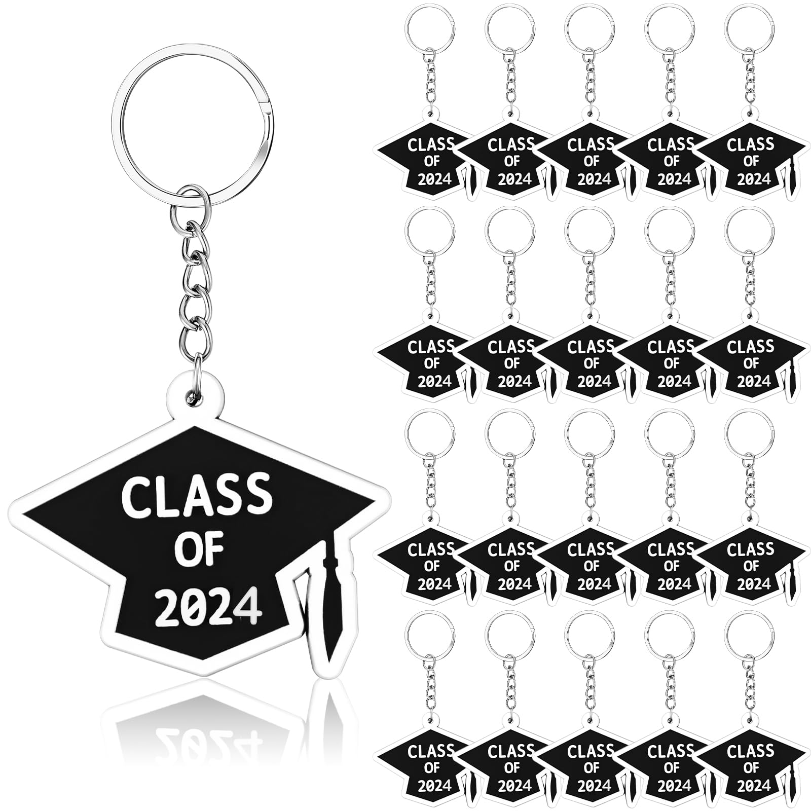 WILLBOND 20 Pieces Class of 2024 Graduation Keychains Rubber Key Chains ...