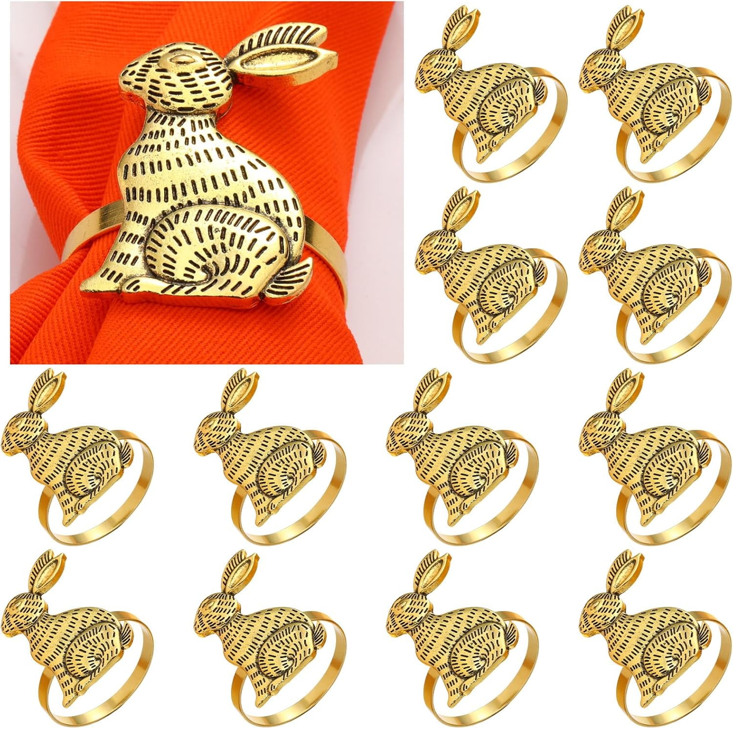 WILLBOND Easter Bunny Napkin Rings Set of 12 Gold Metal Rabbit Napkin ...