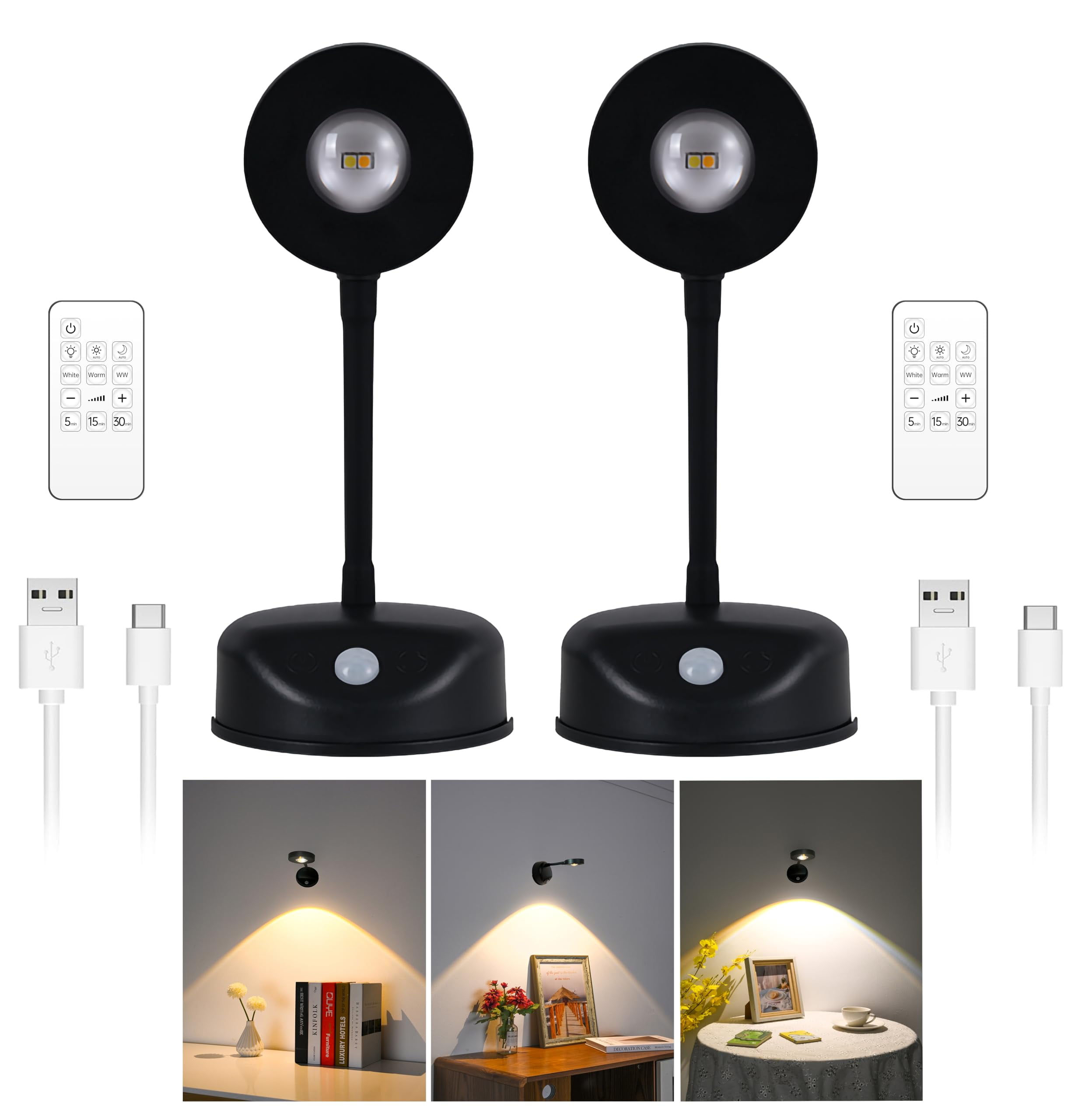 WILLED 2200mAh Motion Sensor Picture Light, 2 Pack Spotlight Painting ...