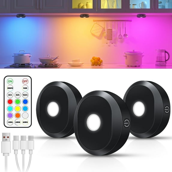WILLED 3pk RGB Under Cabinet Lights with Remote, Dimmable, Timer ...