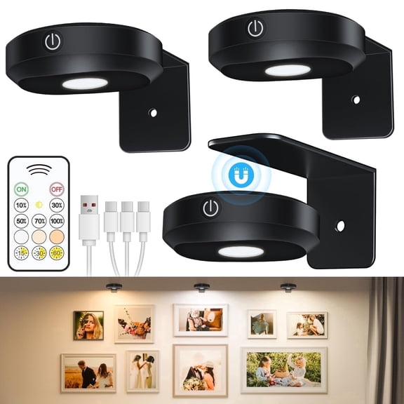 3Pcs Battery Operated Picture Light, Magnetic Led Painting Light with ...