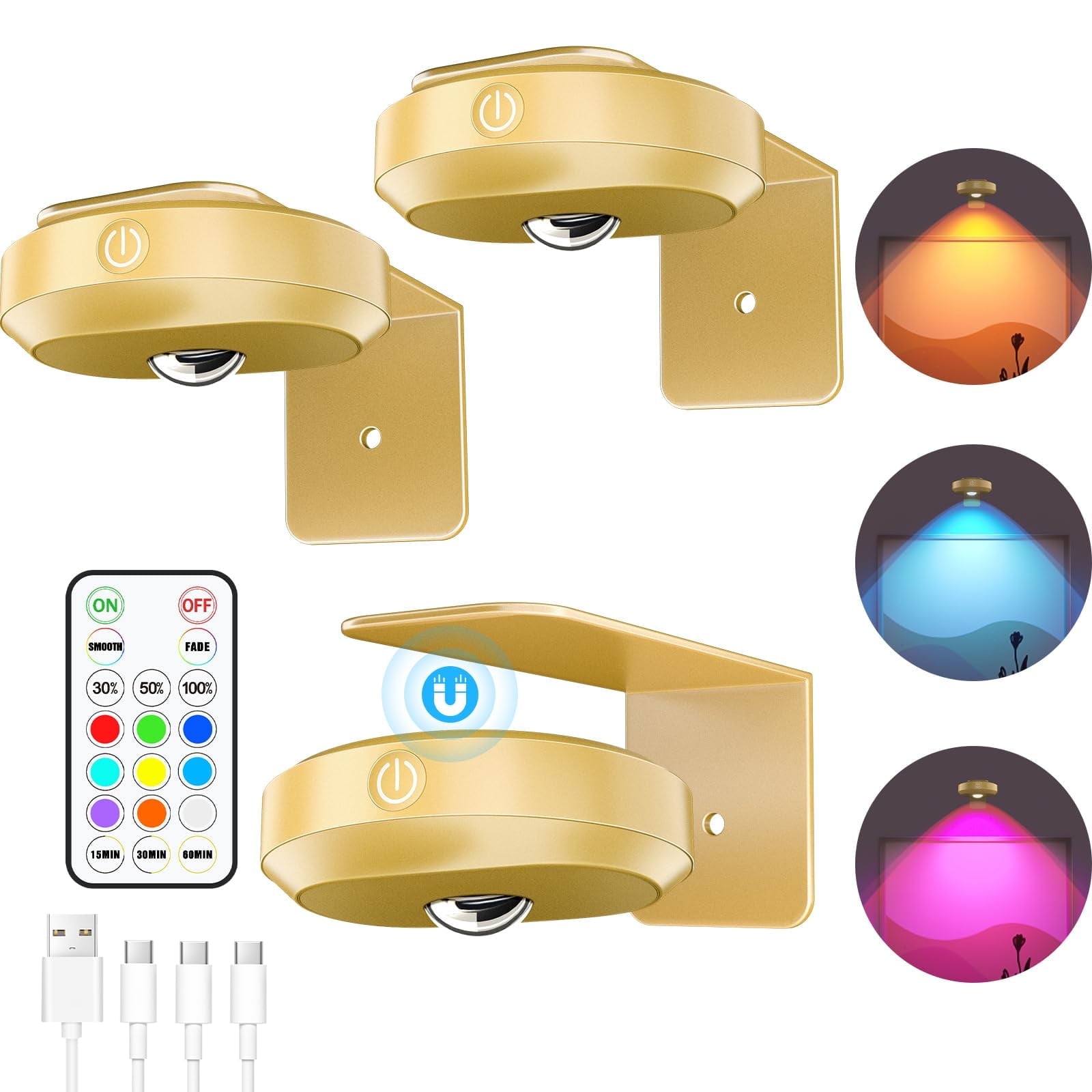 WILLED 3 Pack Wireless Picture Lights for Wall Puck Lights with Remote 1200mAh Rechargeable ...