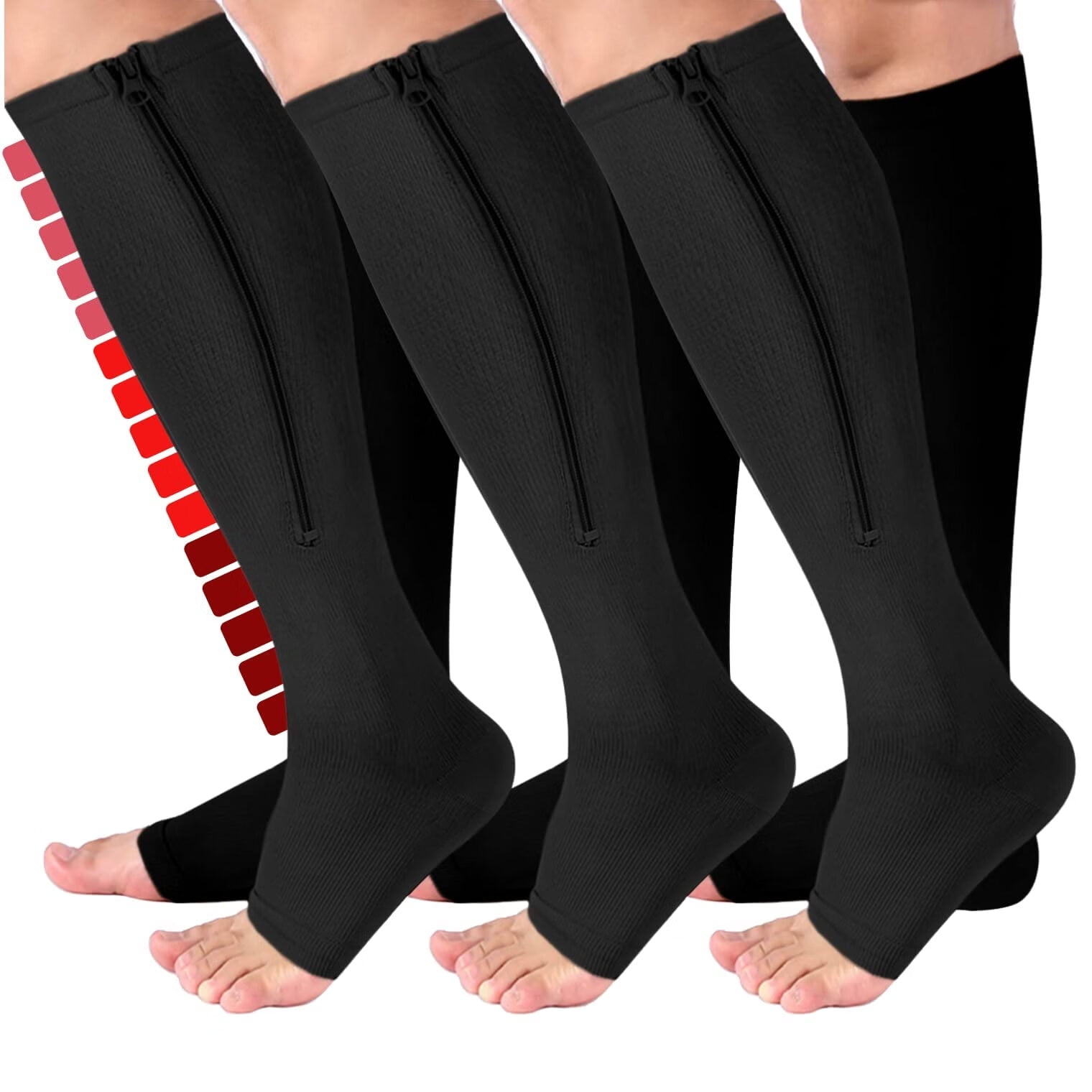 WILLED 3 Pairs Copper Zipper Compression Socks 15-20 mmHg - Calf Knee ...