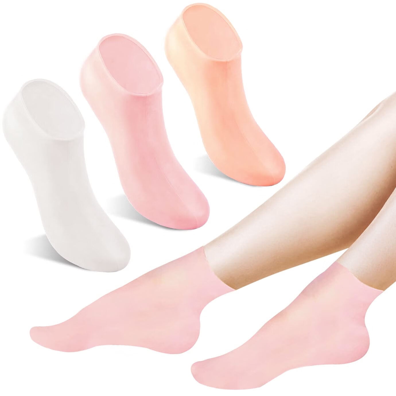 WILLED 3 Pairs Silicone Moisturizing Socks Anti Slip Aloe Socks for Dry ...