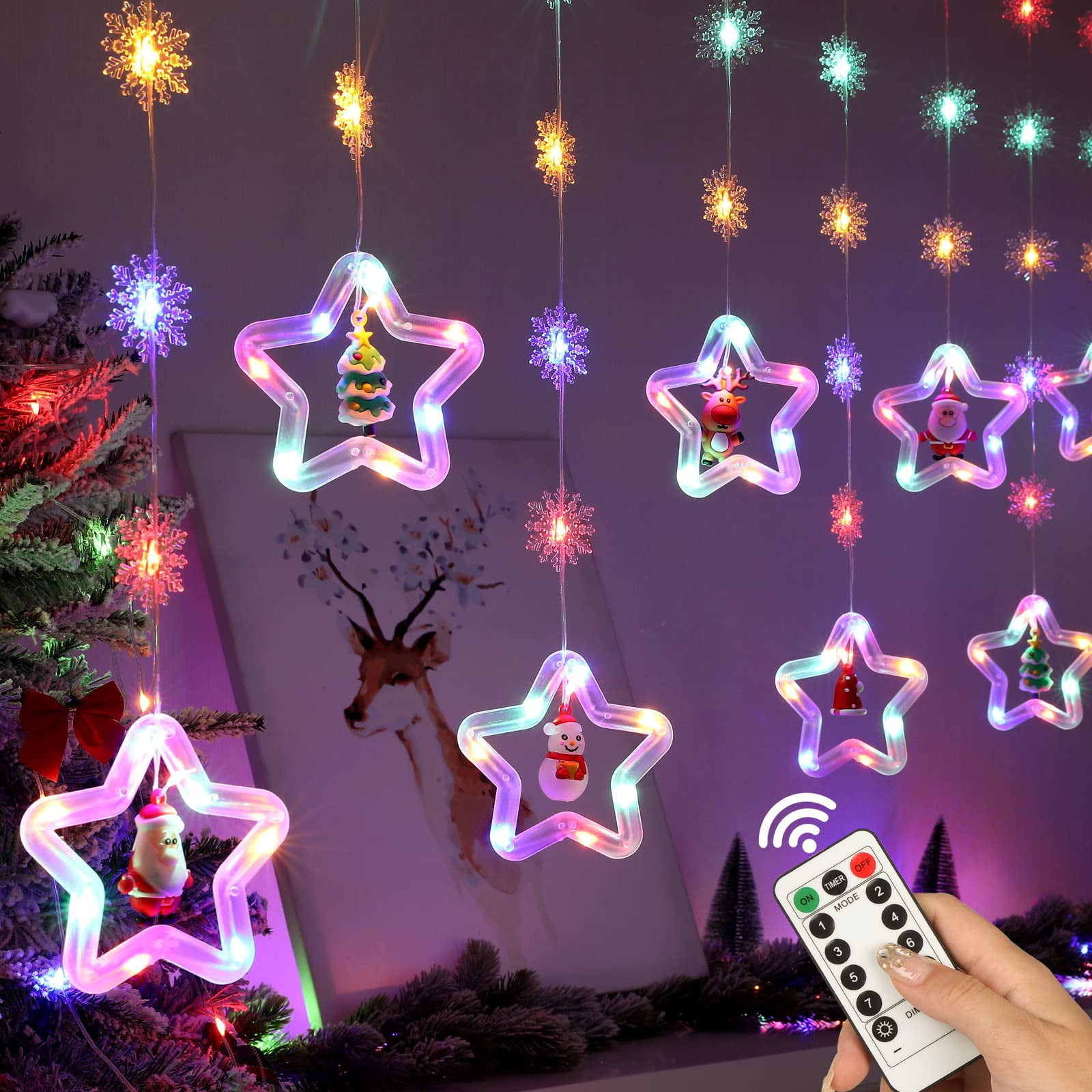 WILLED Christmas Curtain Lights Indoor, 9.8Ft LED Twinkle Stars Hanging ...