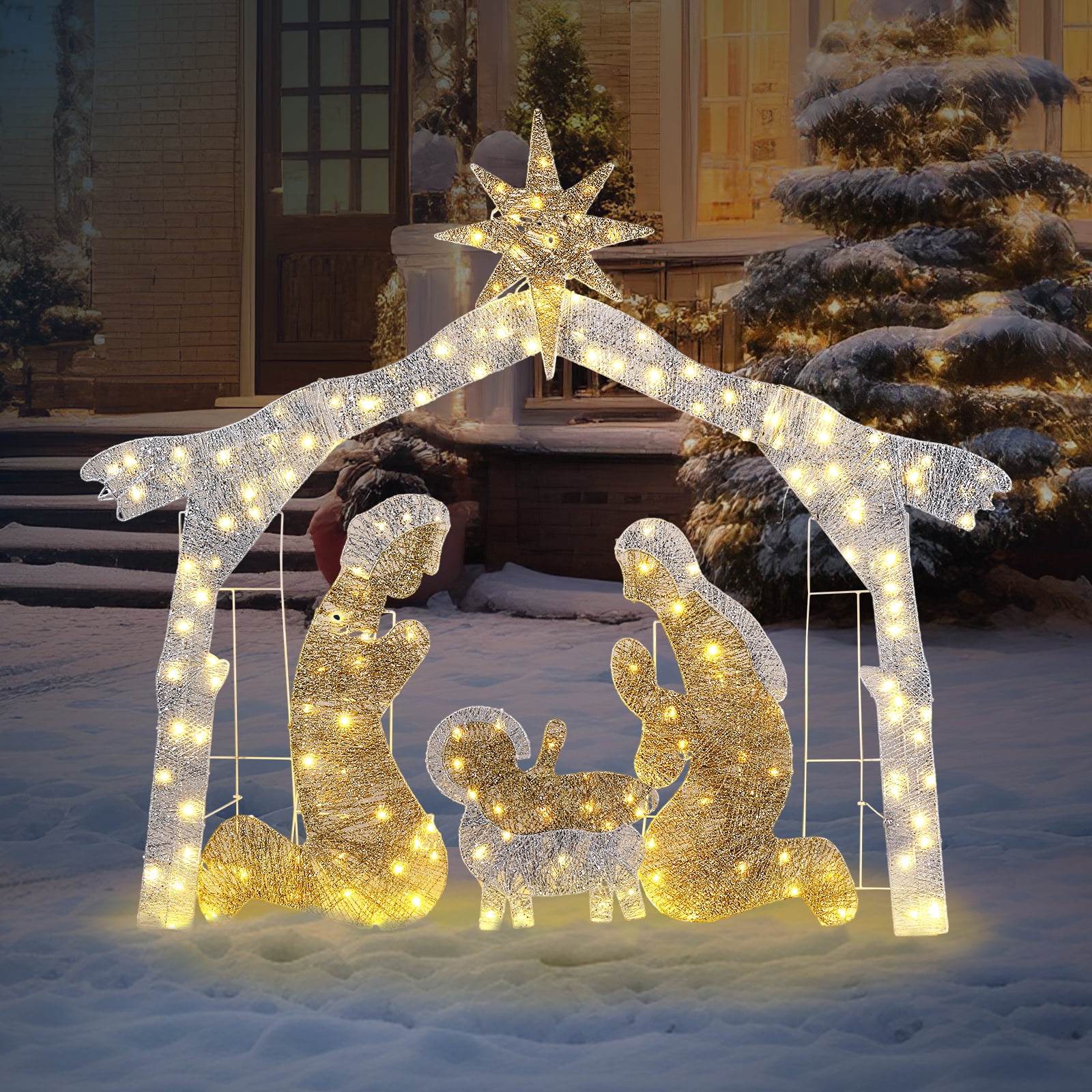 WILLED 6FT Lighted Nativity Scene Christmas Decoration, Outdoor 190 LED ...