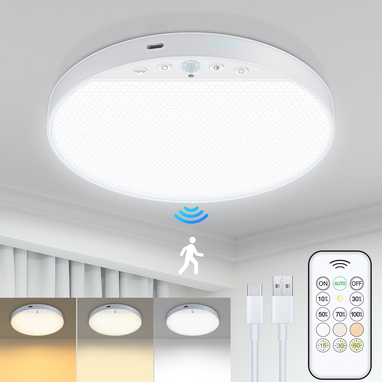 WILLED Motion Sensor Ceiling Light, Wireless Magnetic Mount Ceiling ...