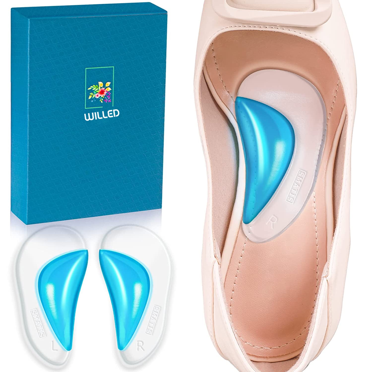 WILLED Arch Support Shoe Insoles for Flat Feet, 4 Pairs Gel Arch ...