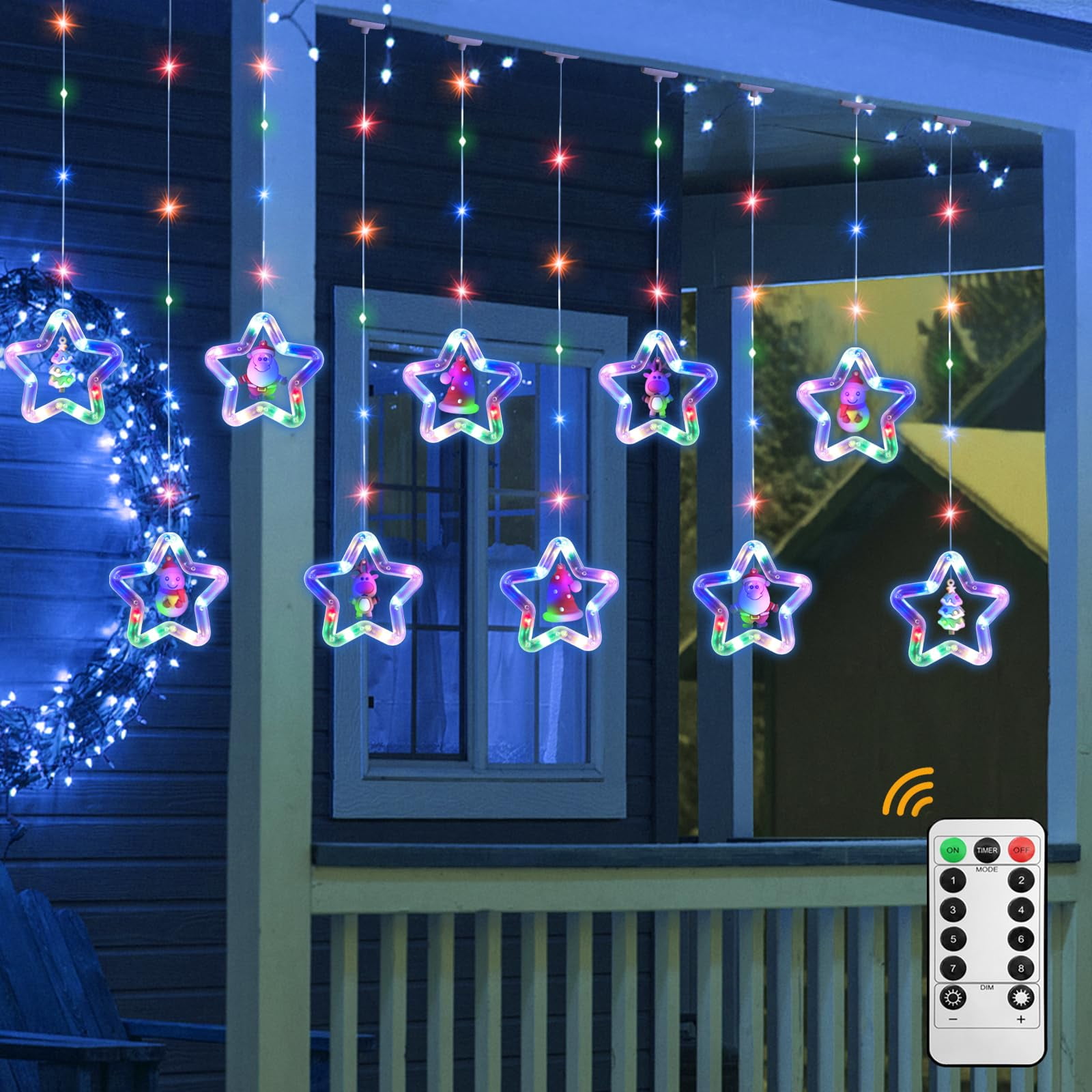 WILLED Christmas Curtain Lights, 9.8 Ft 120 LED Battery Operated Window ...