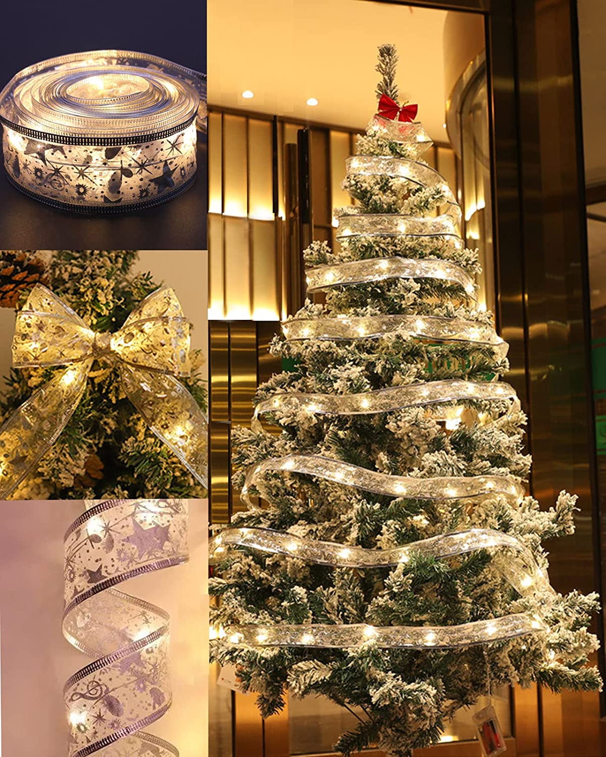 WILLED Christmas Ribbon Lights, LED Battery Powered Copper Wire Ribbon ...