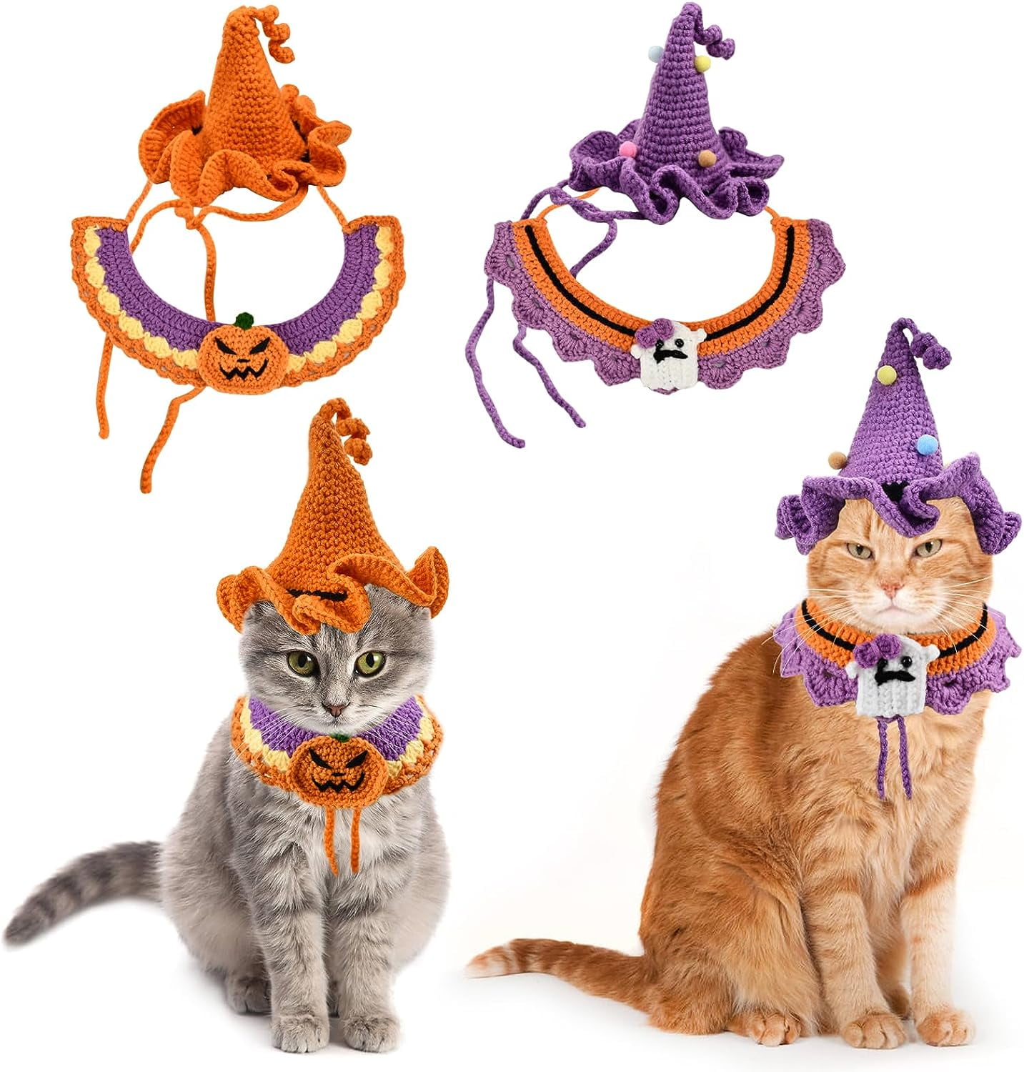 Willed Halloween Cat Outfit Halloween Cat Costume Handmade Knit Cat Witch Hat Pumpkin Ghost