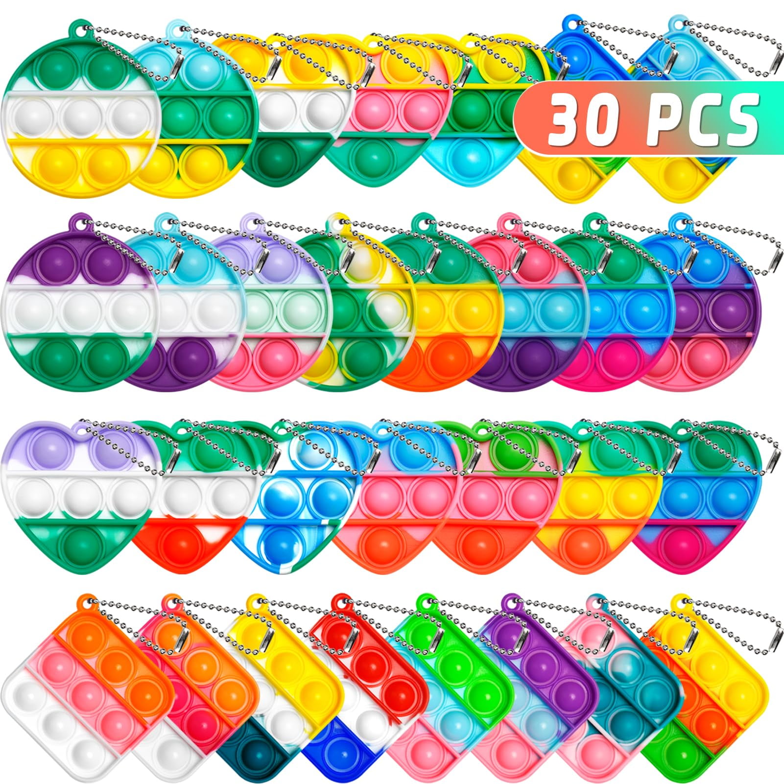 WILLED Kids Party Favors 30 Pcs Fidget Toys Bulk Mini Pop Fidgets Keychain Its Birthday Party ...