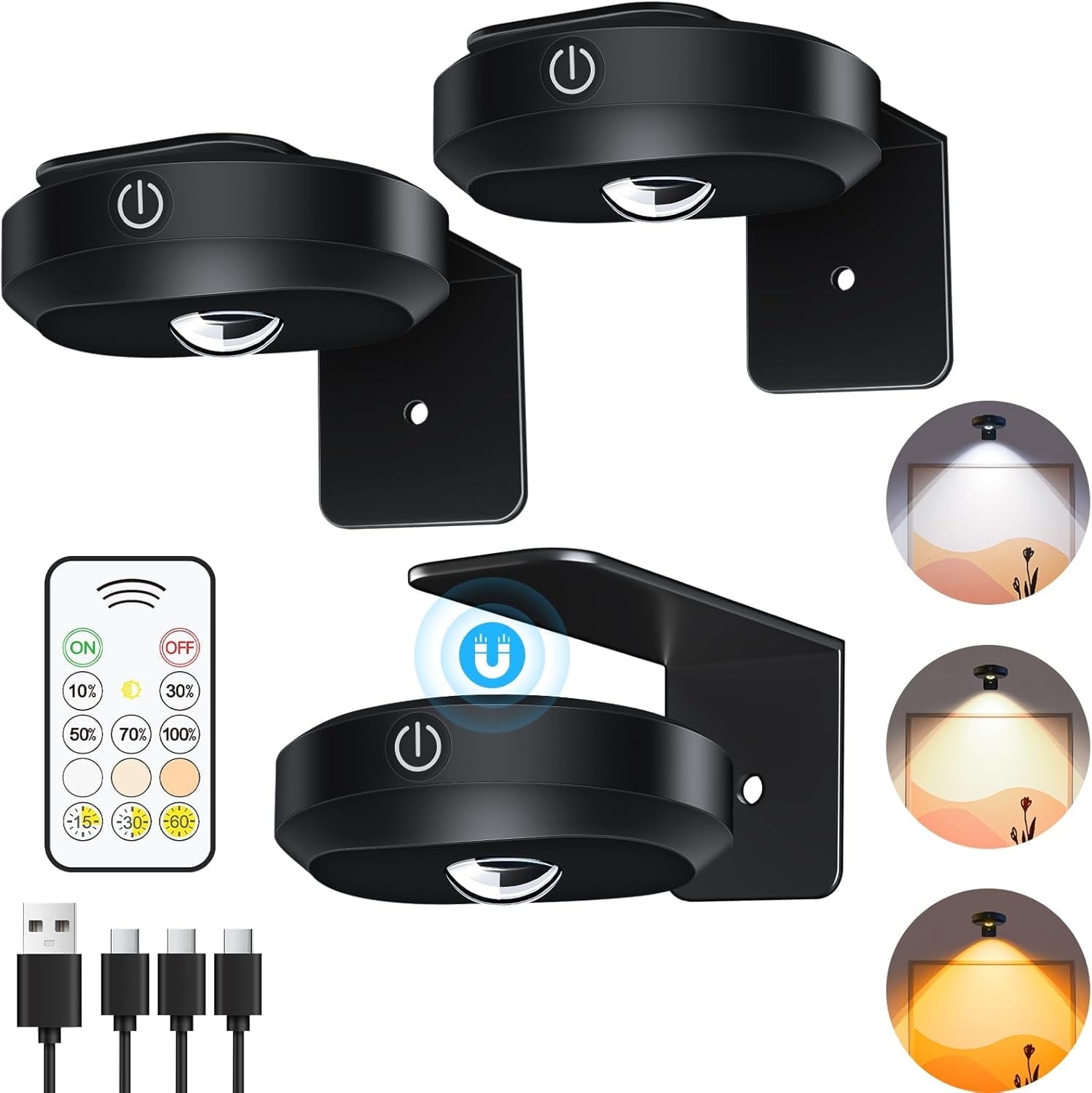 WILLED LED Picture Lights, 3 Pack, 1200mAh Rechargeable, Dimmable ...