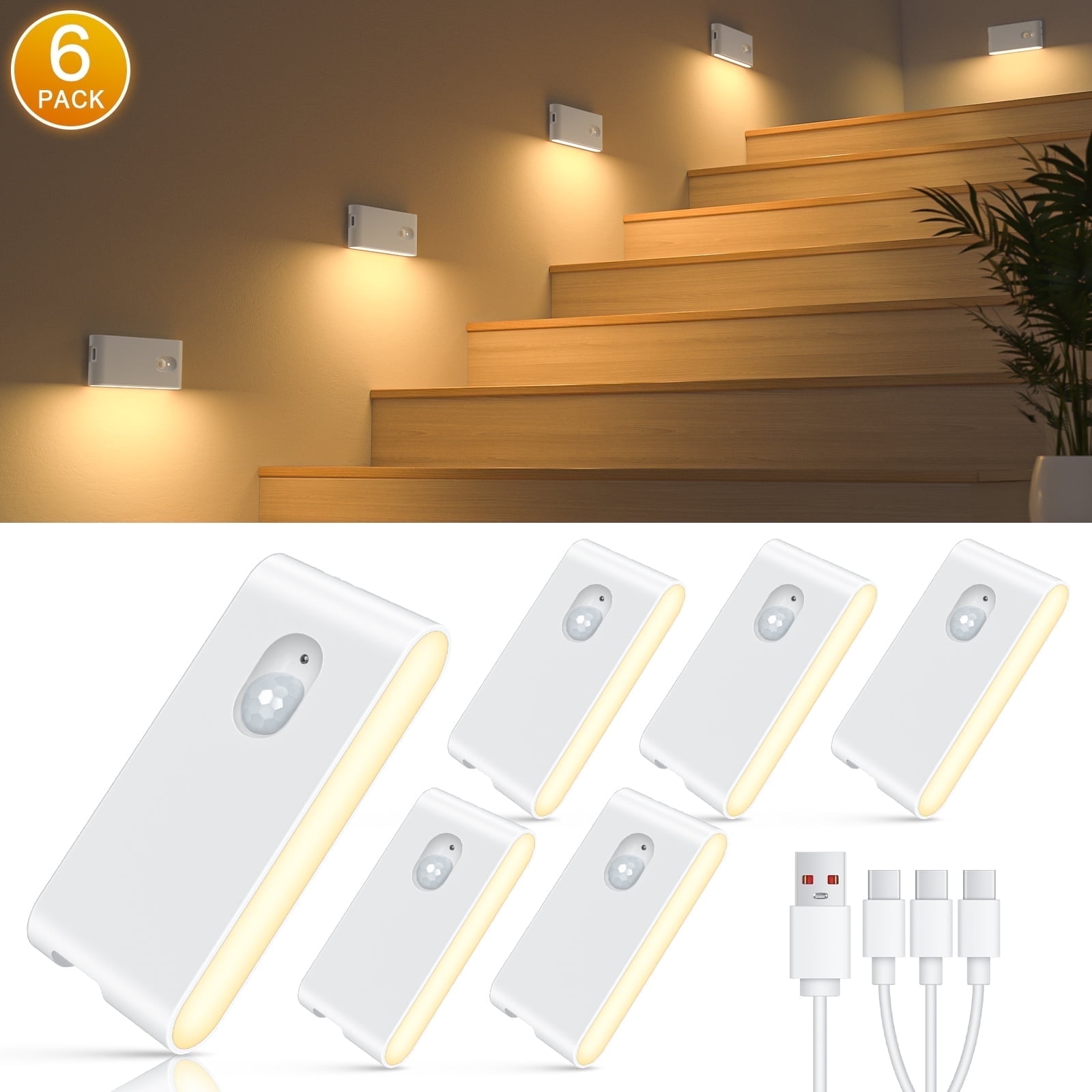 WILLED Rechargeable Motion Sensor Night Lights, Battery Operated Stair ...