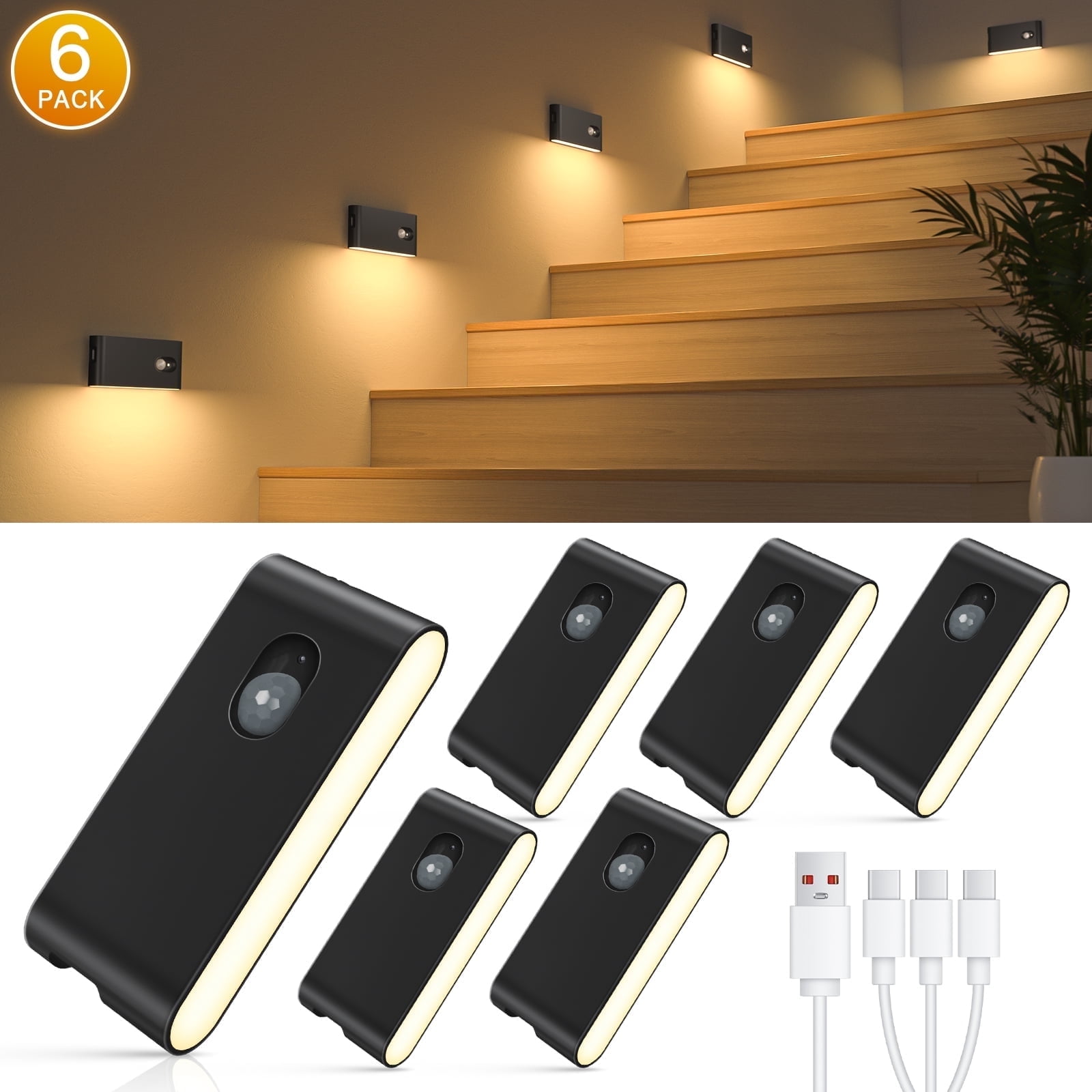 Willed Motion Sensor Night Lights, Rechargeable Warm White, Battery ...