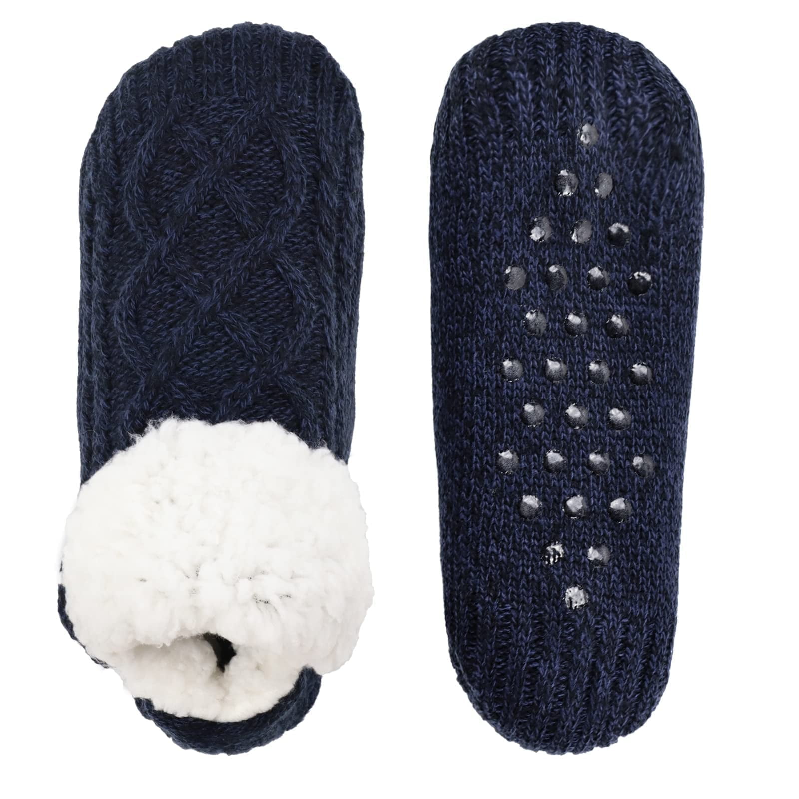 WILLED Women Knitted Slipper Socks Winter Sherpa Plush Sock Slipper Non ...