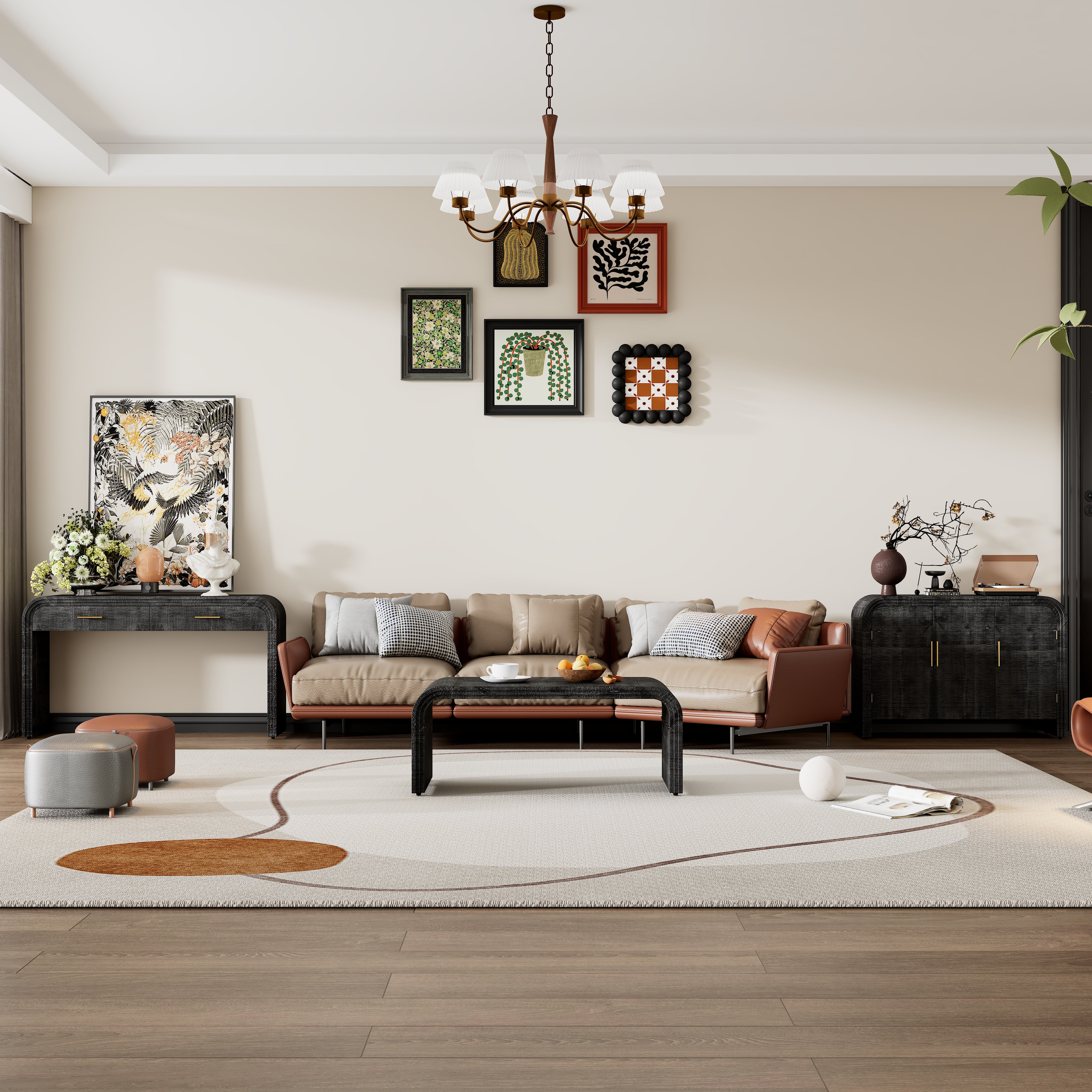 WILLIAMSPACE 3 Pieces Living Room Table Set, Wood Sideboard, Console ...