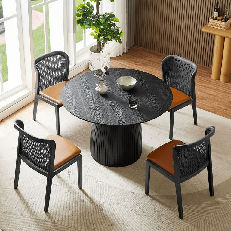 WILLIAMSPACE 47.24 Modern Wood Dining Table Round Kitchen Table for 4 6 Mid Century Design Black Walmart