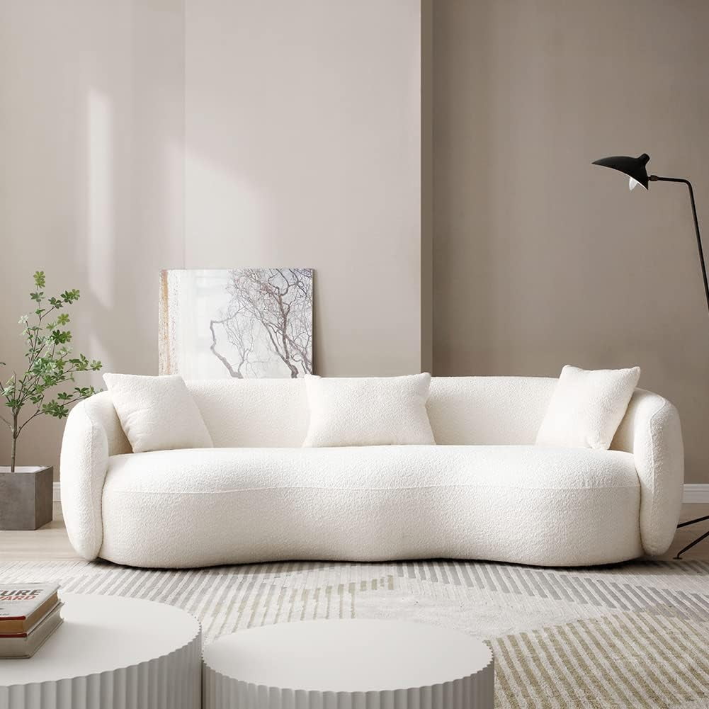 "WILLIAMSPACE 93.6"" Curved Boucle Sofa, Modern 3-Seat, 3 Pillows, Beige" - Walmart.com