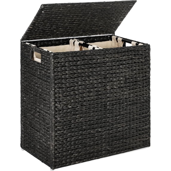 WILLYO Large Double Laundry Hamper with Lid, Natural Handwoven Water ...