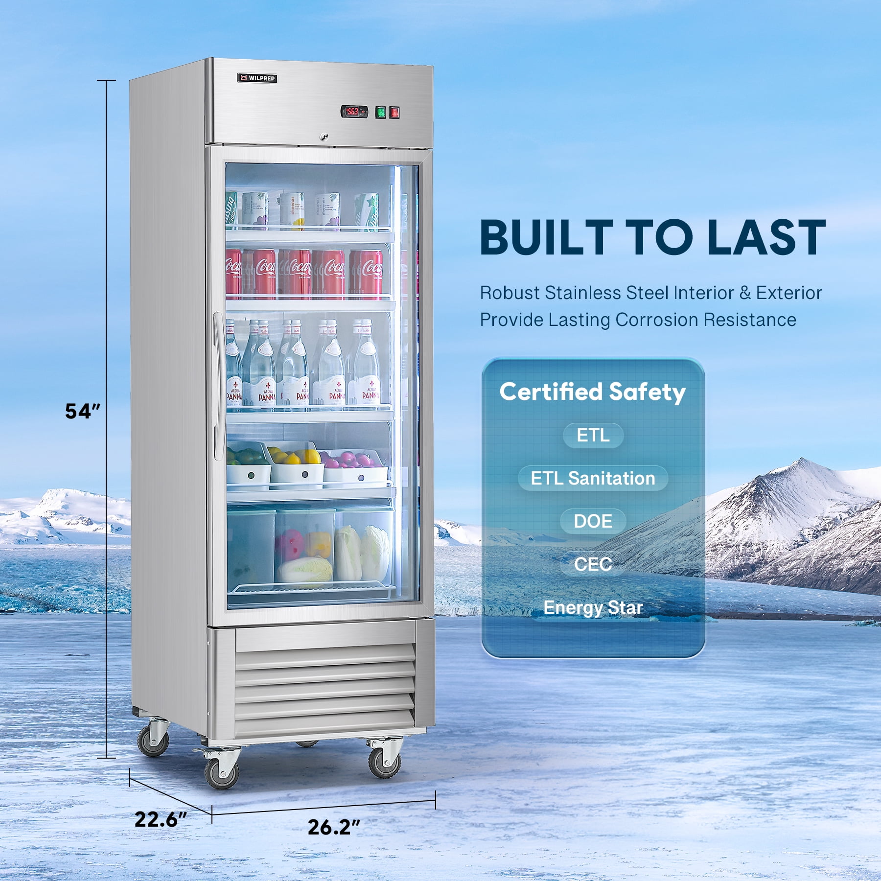 WILPREP 27" Commercial Display Refrigerator, 18.7 cu. ft. Cap Reach in ...