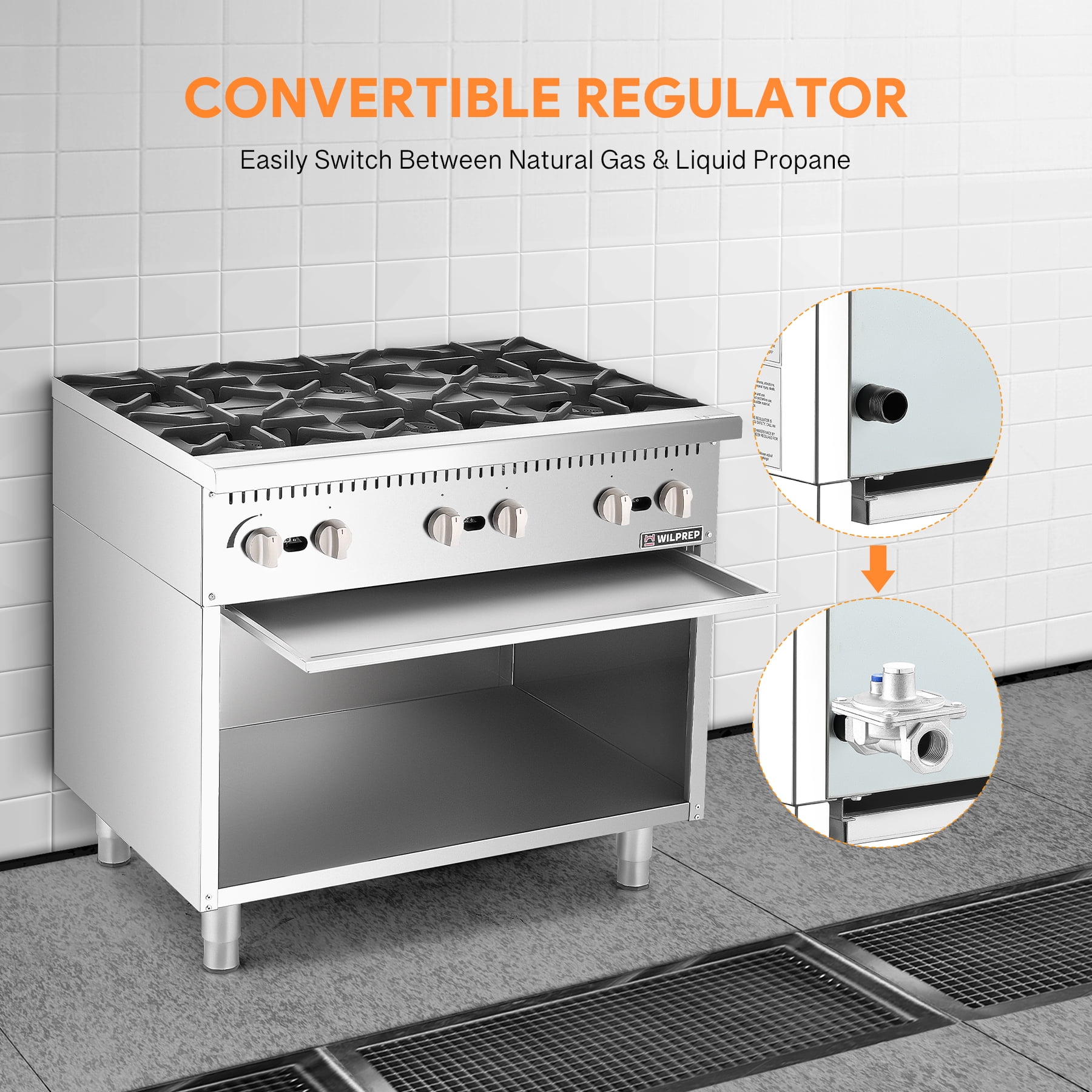 WILPREP 36" 6-Burner Gas Range with Storage Base, Stainless Steel ...