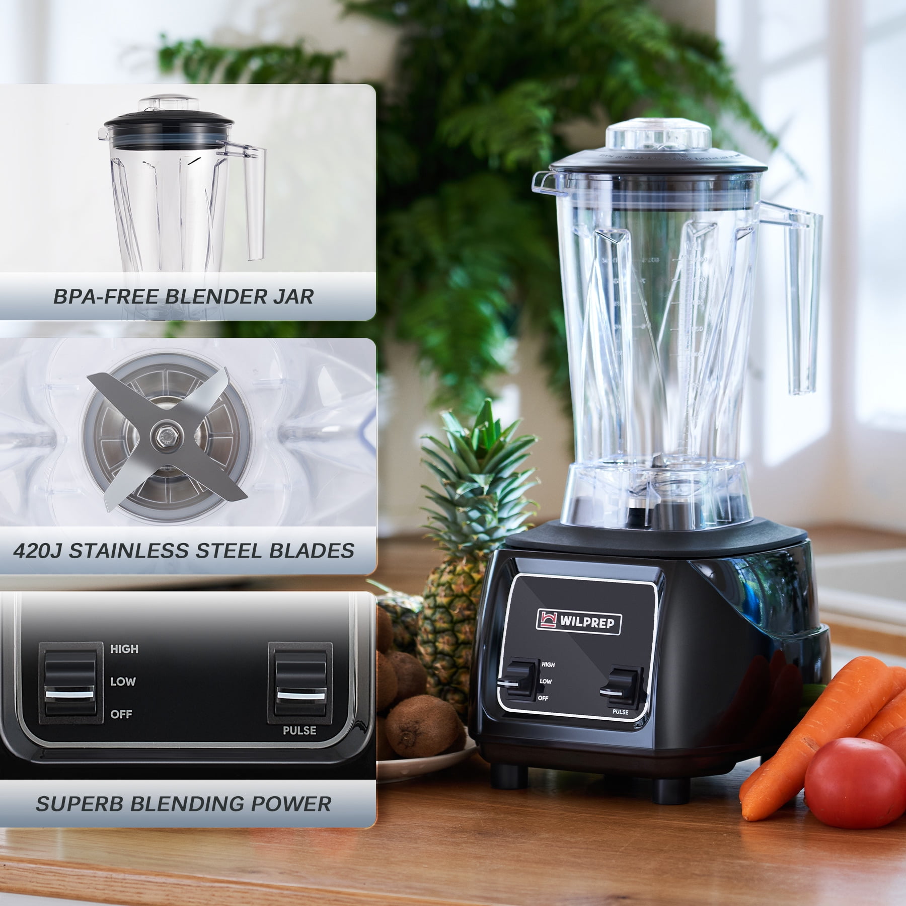 WILPREP Commercial Blender with 3 1/2 HP Motor, Toggle Switch ...