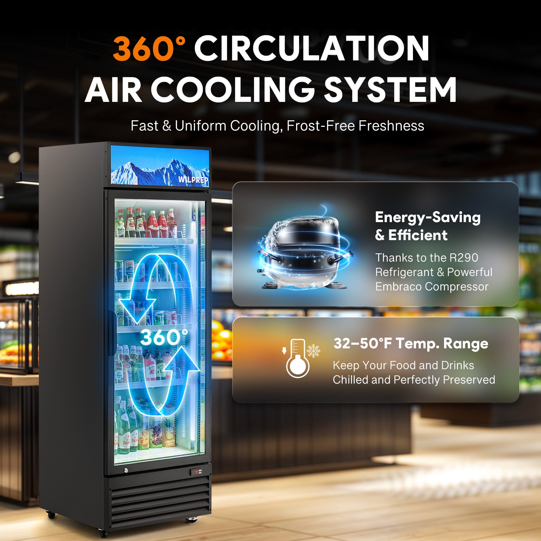 WILPREP Commercial Display Refrigerator, 22.4 cu ft Glass Door ...