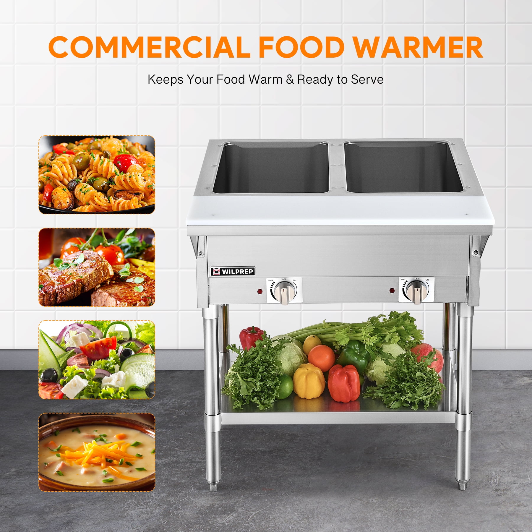 WILPREP Commercial Food Warmer, 1000W Electric Steam Table with 8 ...