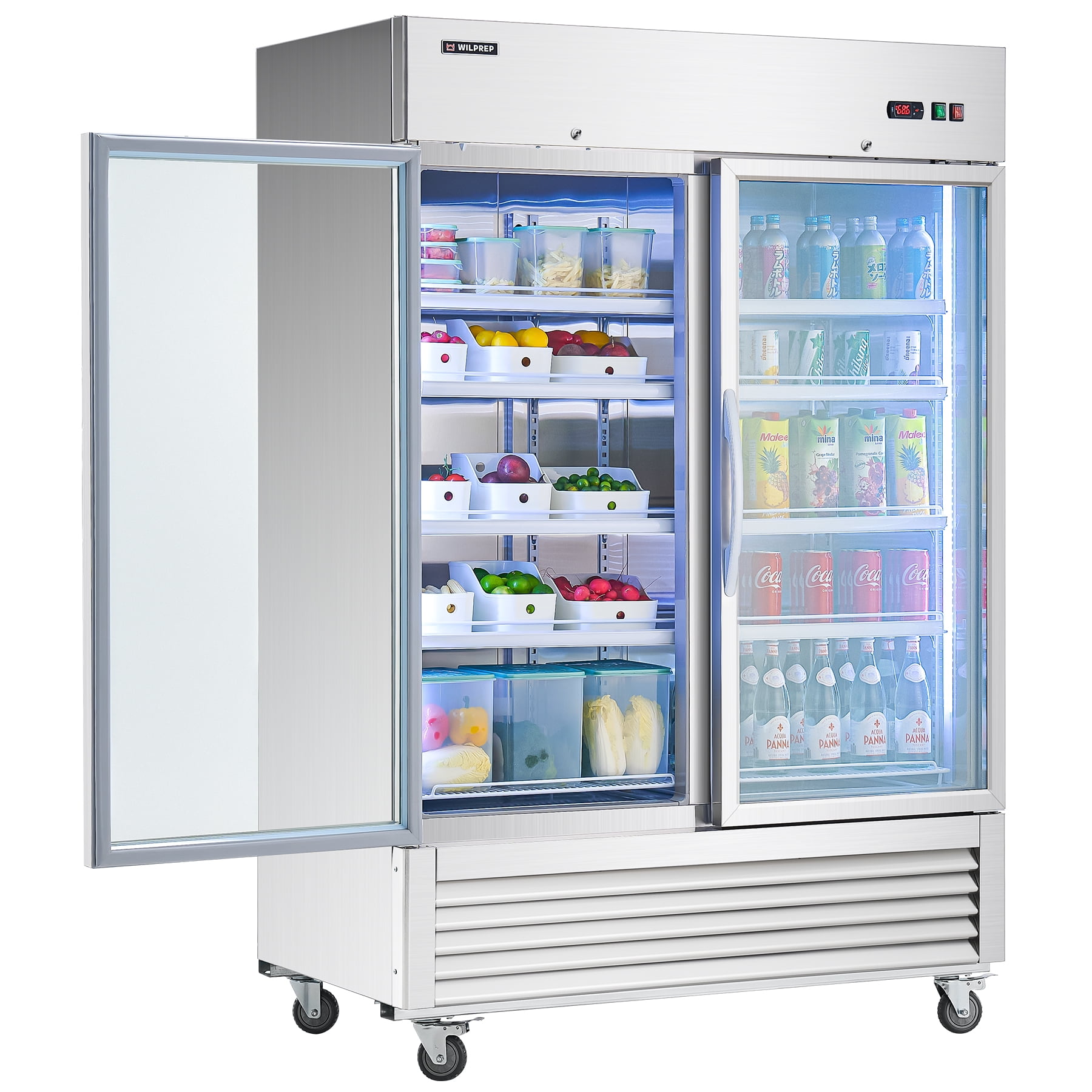 WILPREP Commercial Refrigerator, 54" 2 Glass Door Display Refrigerator ...