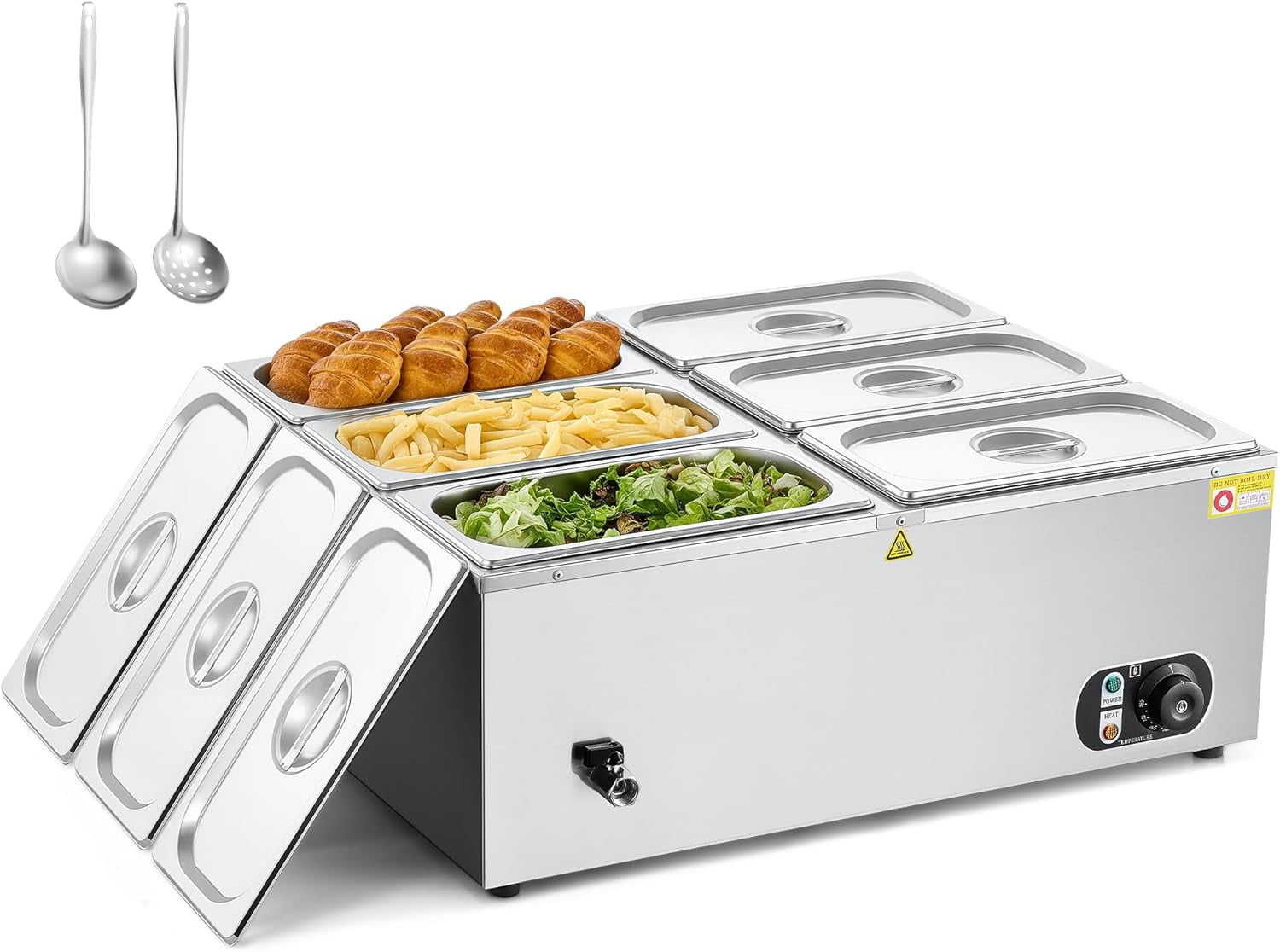 WILPREP Double-Well Food Warmer with Six 1/3 Pans, Electric Warmer for ...