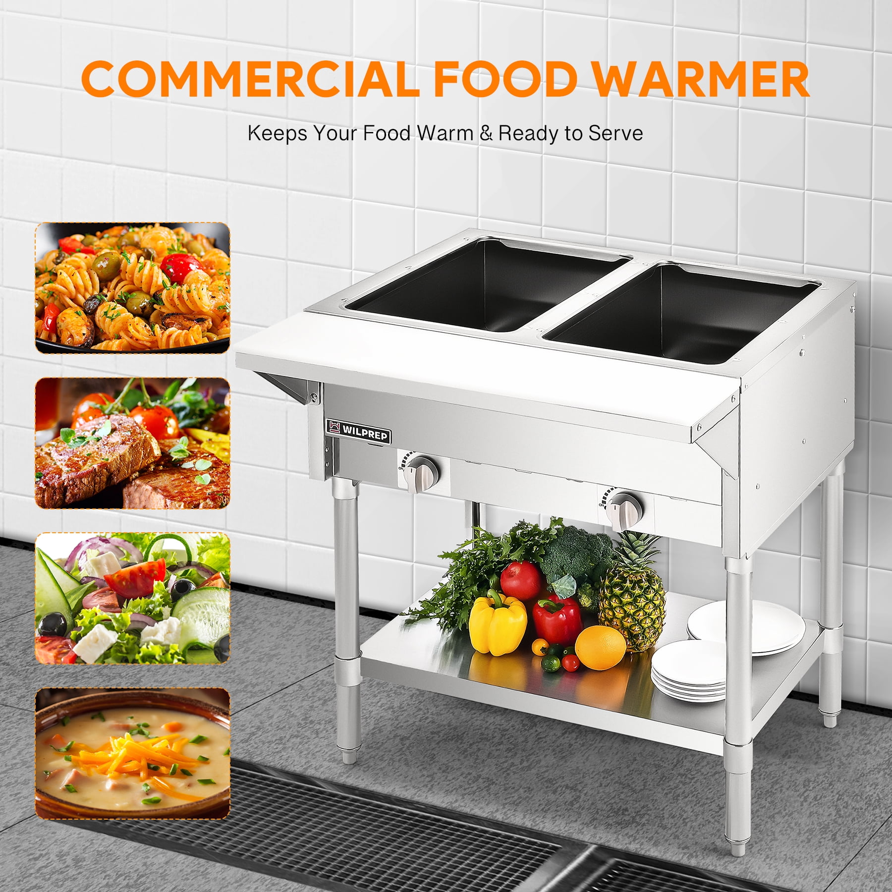 WILPREP Natural Gas Food Warmer, 7000BTU Commercial Gas Steam Table ...