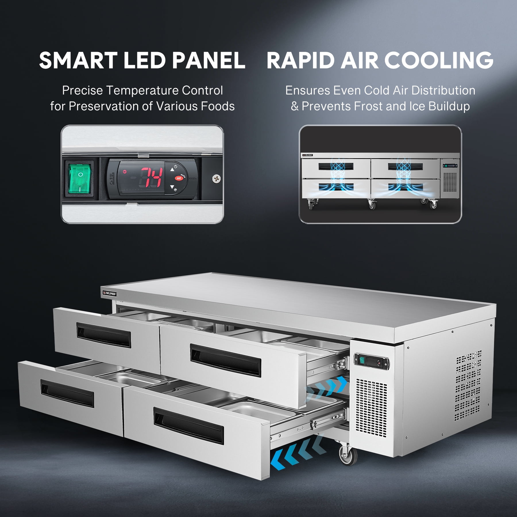 WILPREP Refrigerated Chef Base, 72" 4 Drawer Commercial Chef Base ...