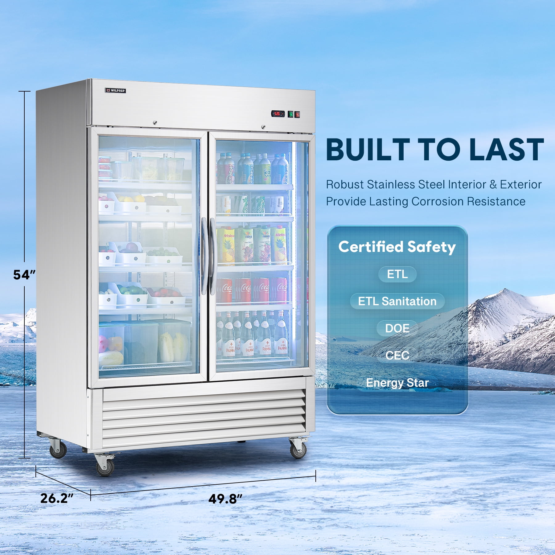 WILPREP54" Commercial Display Refrigerator, 42.2 cu. ft. Cap Reach in ...